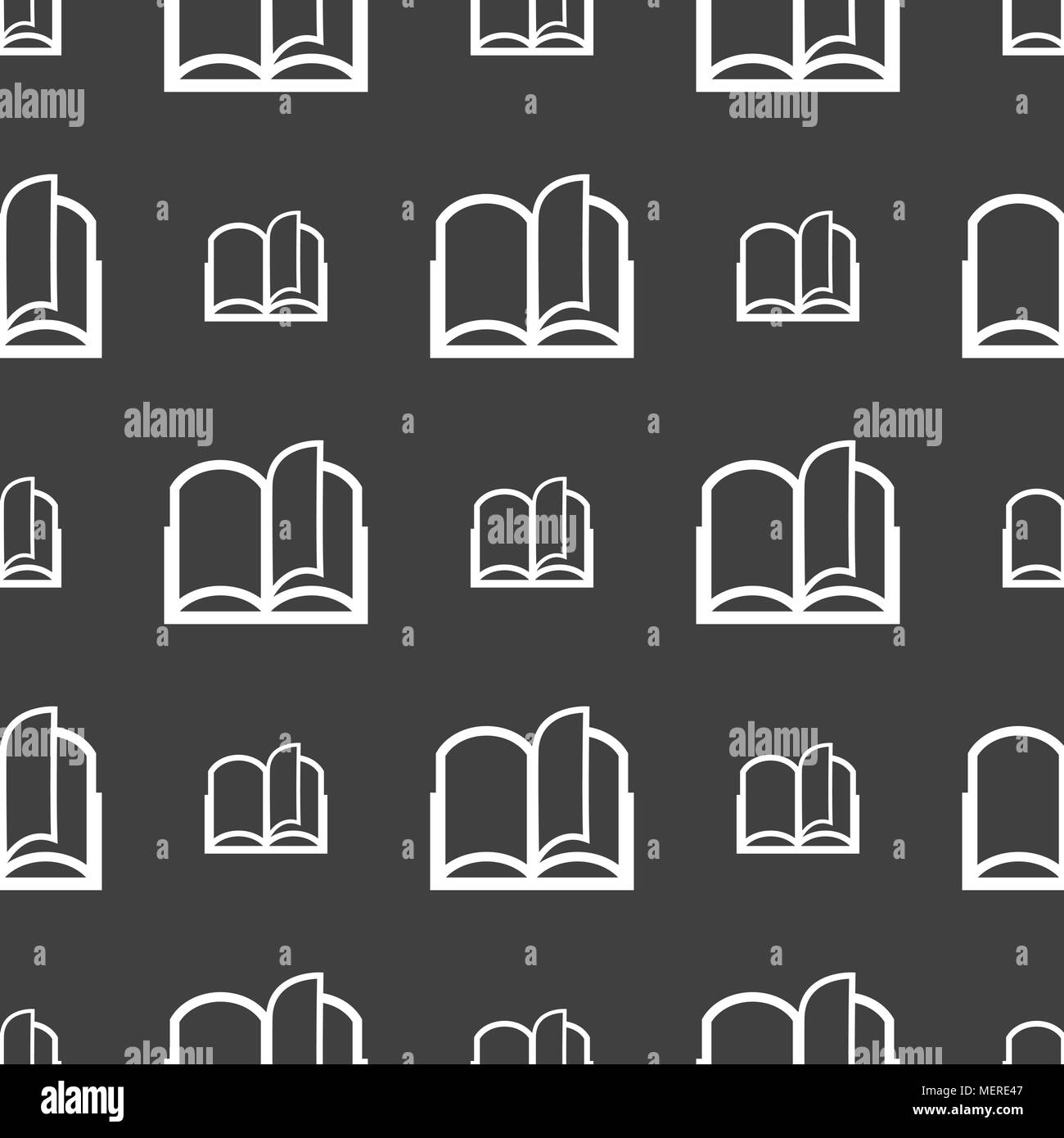 Book sign icon. Open book symbol. Seamless pattern on a gray background ...
