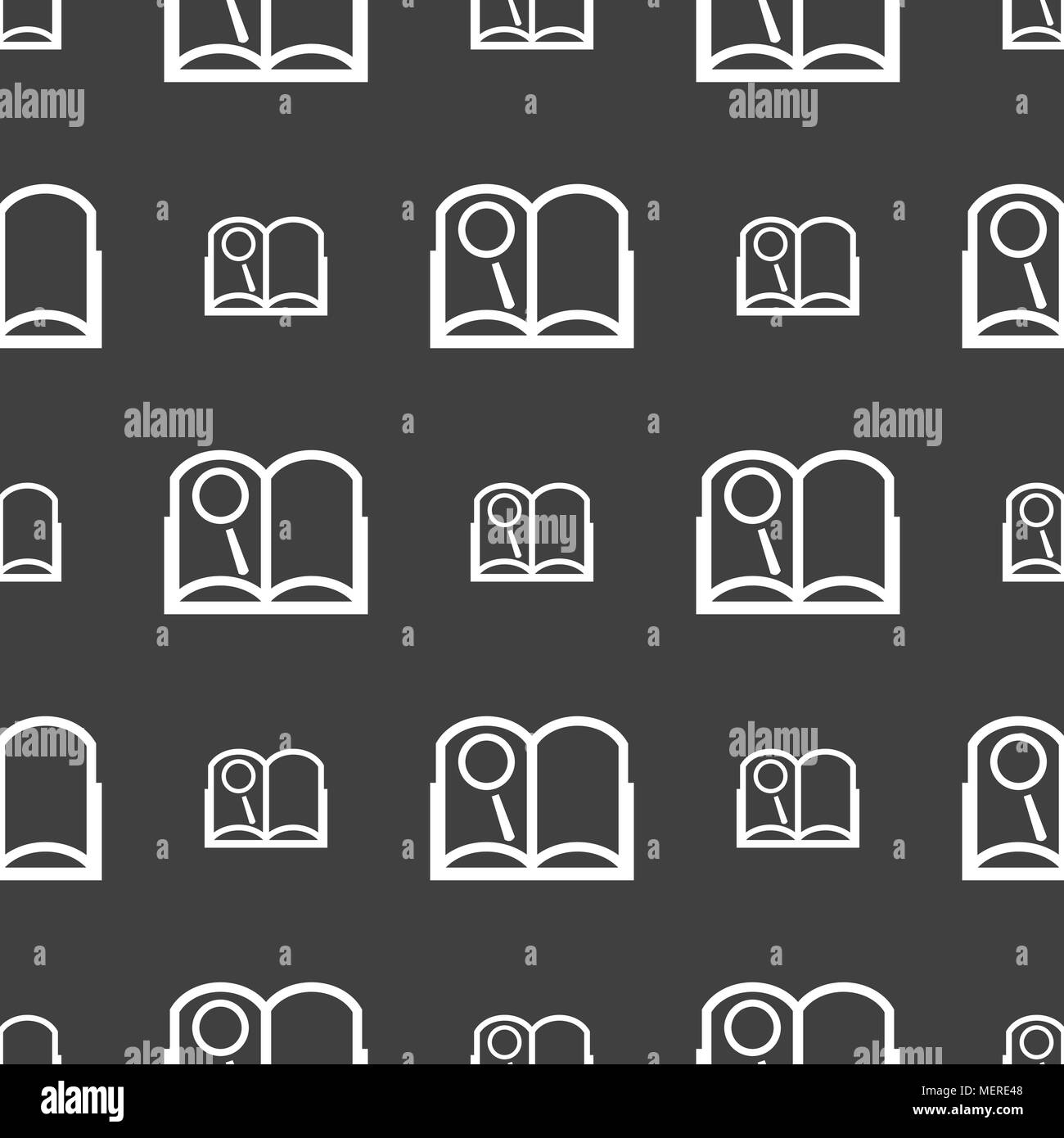 Book sign icon. Open book symbol. Seamless pattern on a gray background ...