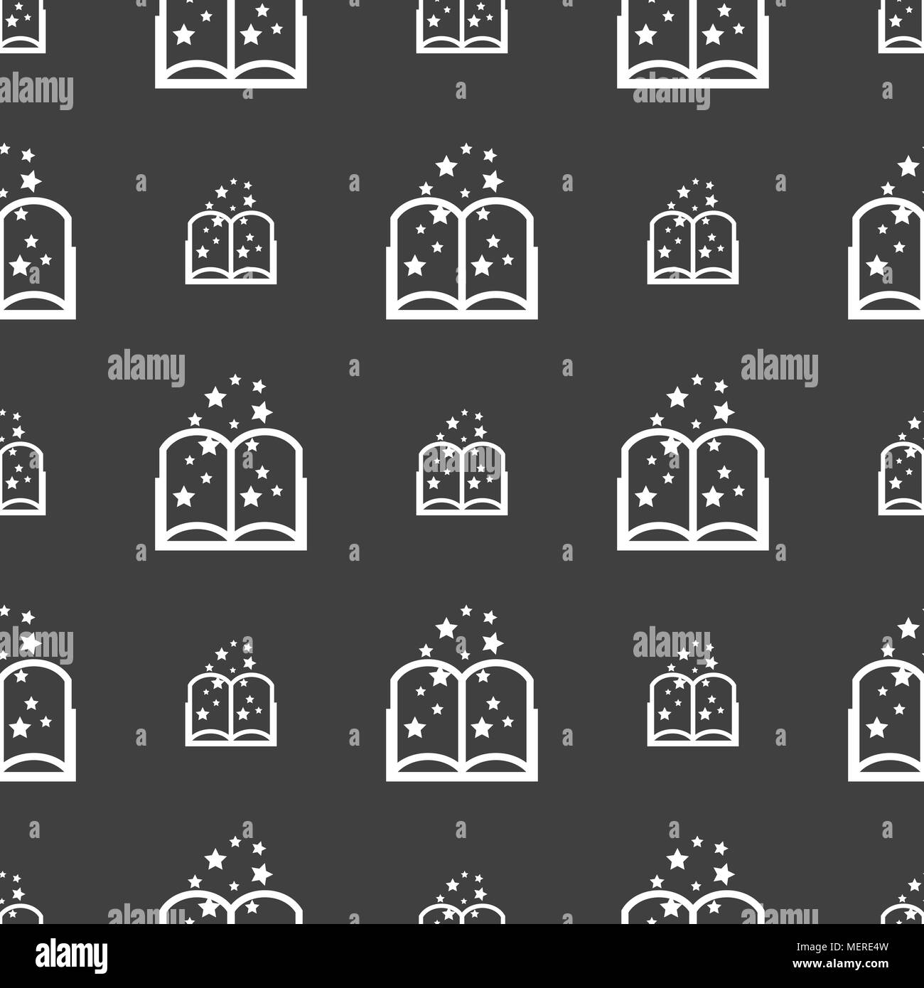 Magic Book sign icon. Open book symbol. Seamless pattern on a gray ...