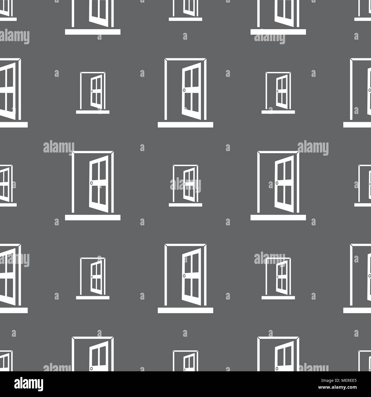 Door, Enter or exit icon sign. Seamless pattern on a gray background ...