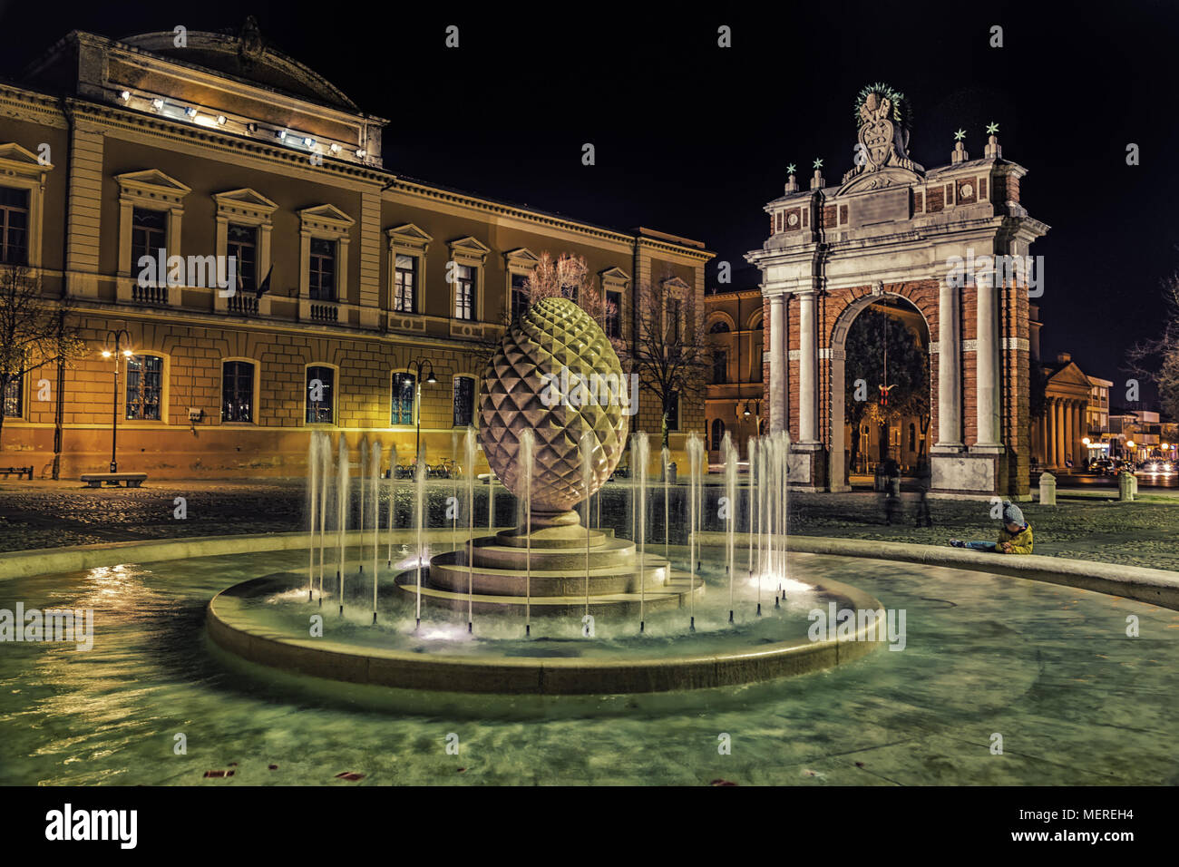 Ancient square at night in Italian village Stock Photo - Alamy