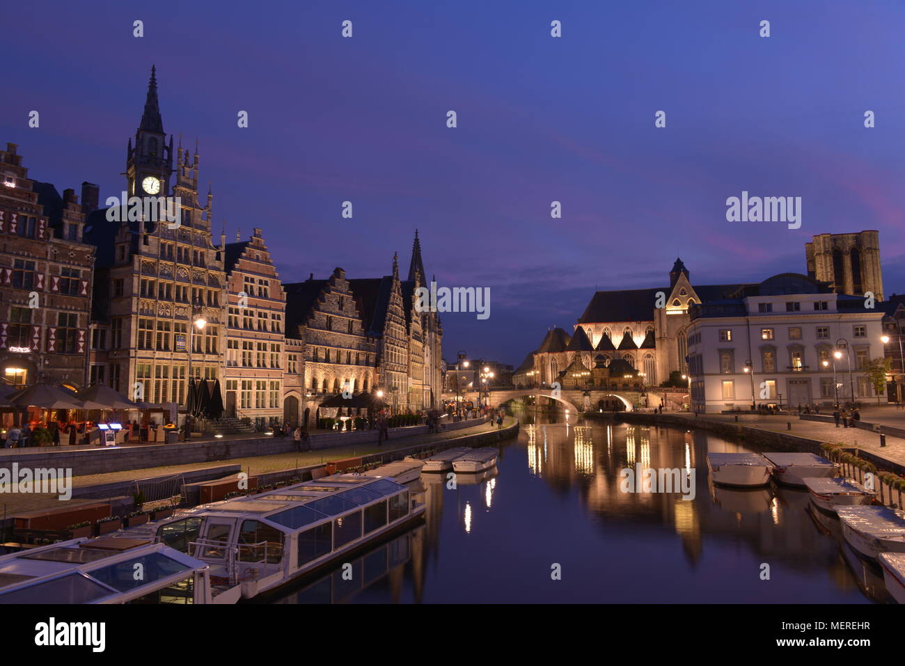 night view- Gent Stock Photo - Alamy