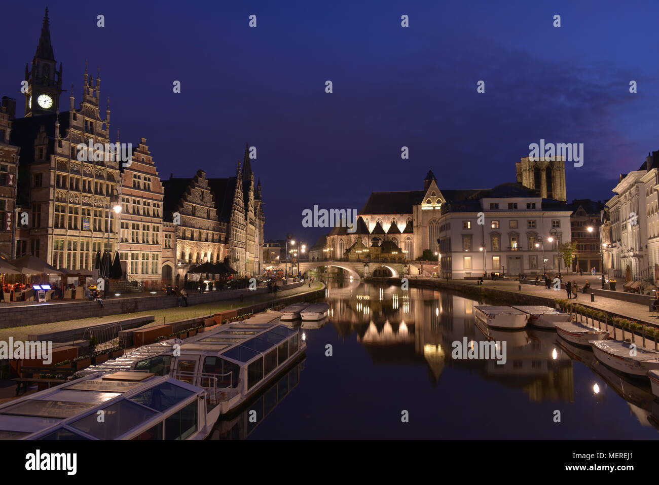 night view- Gent Stock Photo - Alamy