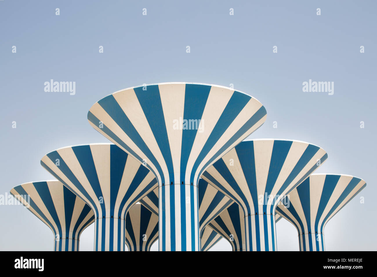 Water towers in Kuwait. Modern Kuwaiti architecture in blue and white ...