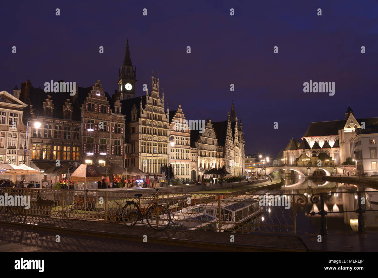 night view- Gent Stock Photo - Alamy