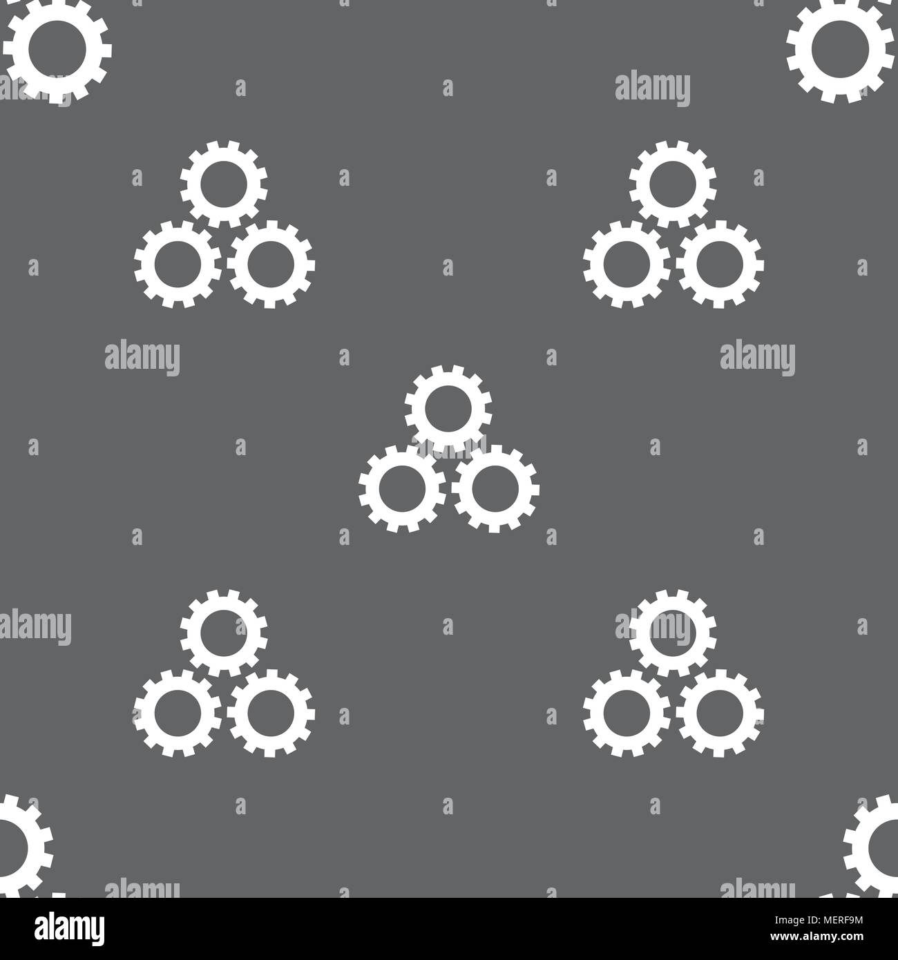 Cog settings sign icon. Cogwheel gear mechanism symbol. Seamless pattern on a gray background ...