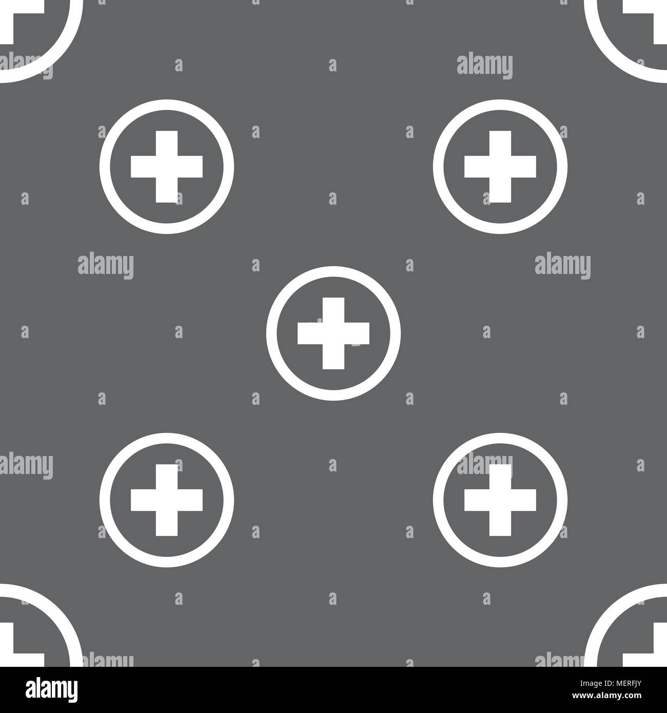 Plus sign icon. Positive symbol. Zoom in. Seamless pattern on a gray ...