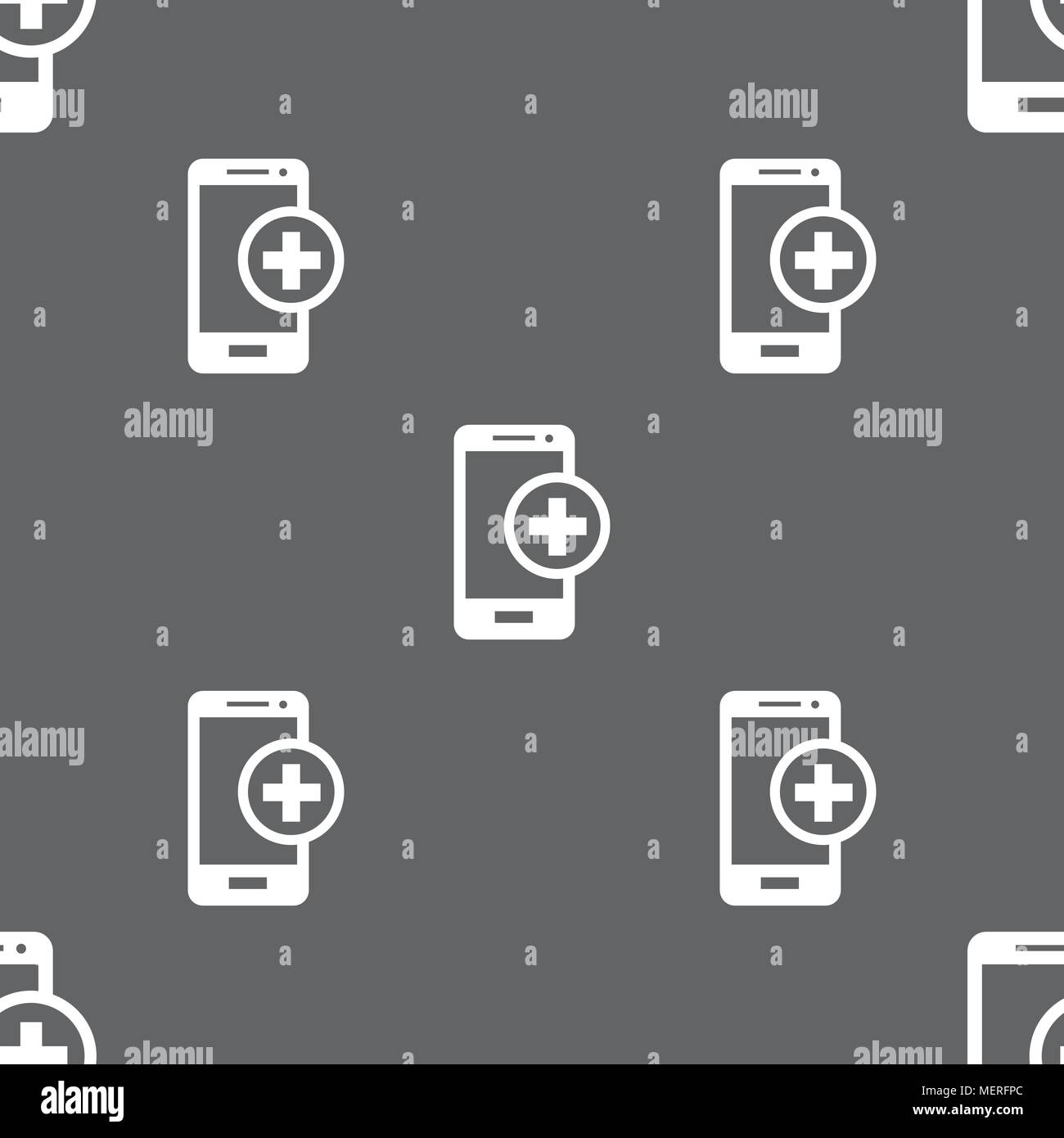 Mobile devices sign icon. with symbol plus. Seamless pattern on a gray ...