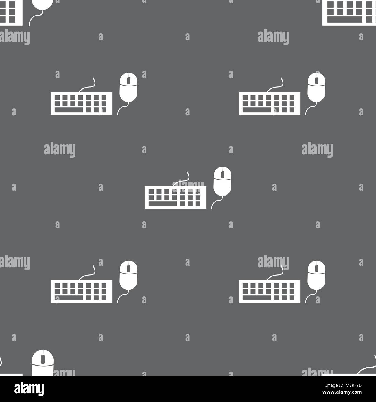 Computer keyboard and mouse Icon. Seamless pattern on a gray background. Vector illustration ...