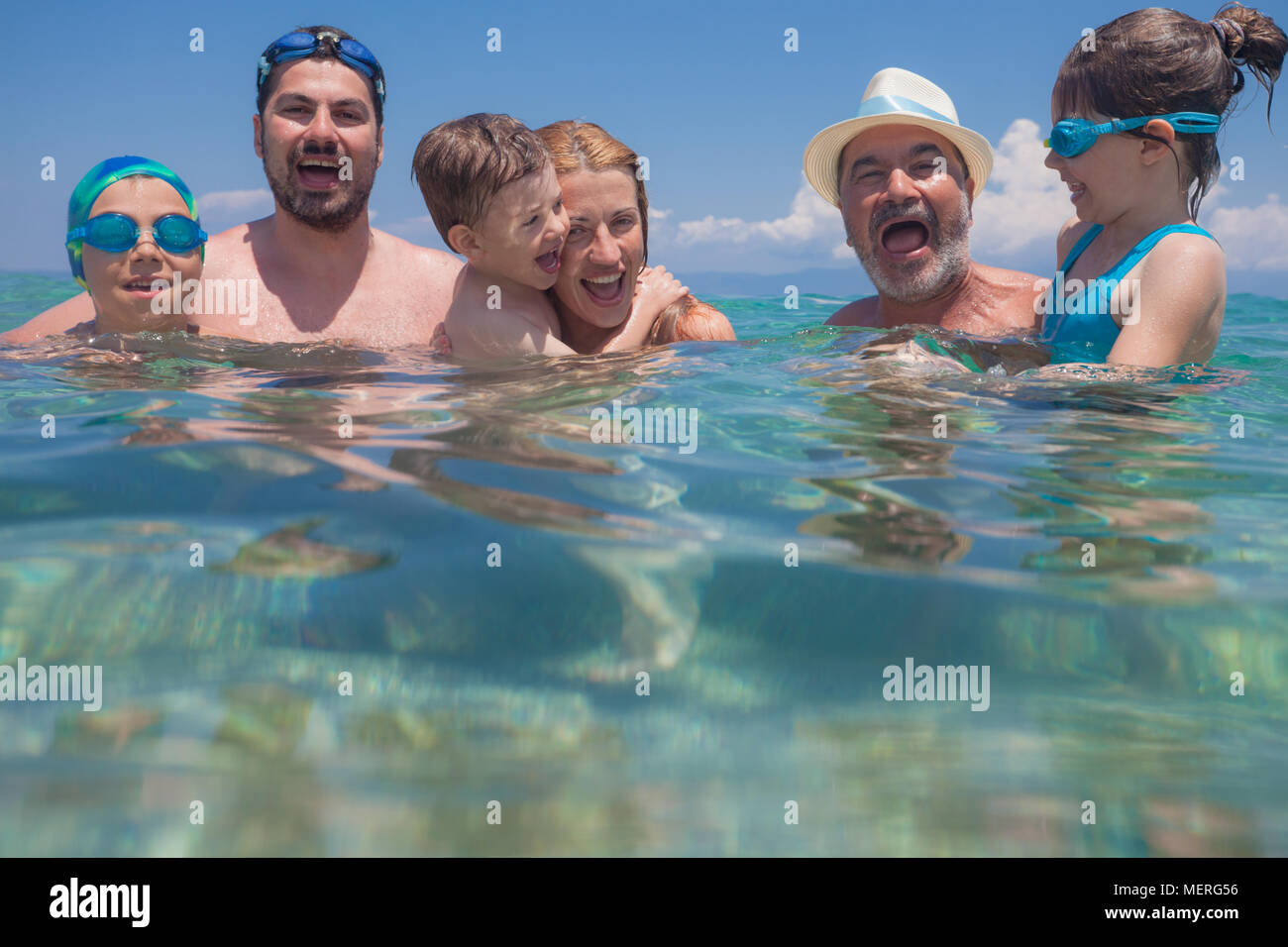 Generations Sea Water Family Happy Stock Photo - Alamy