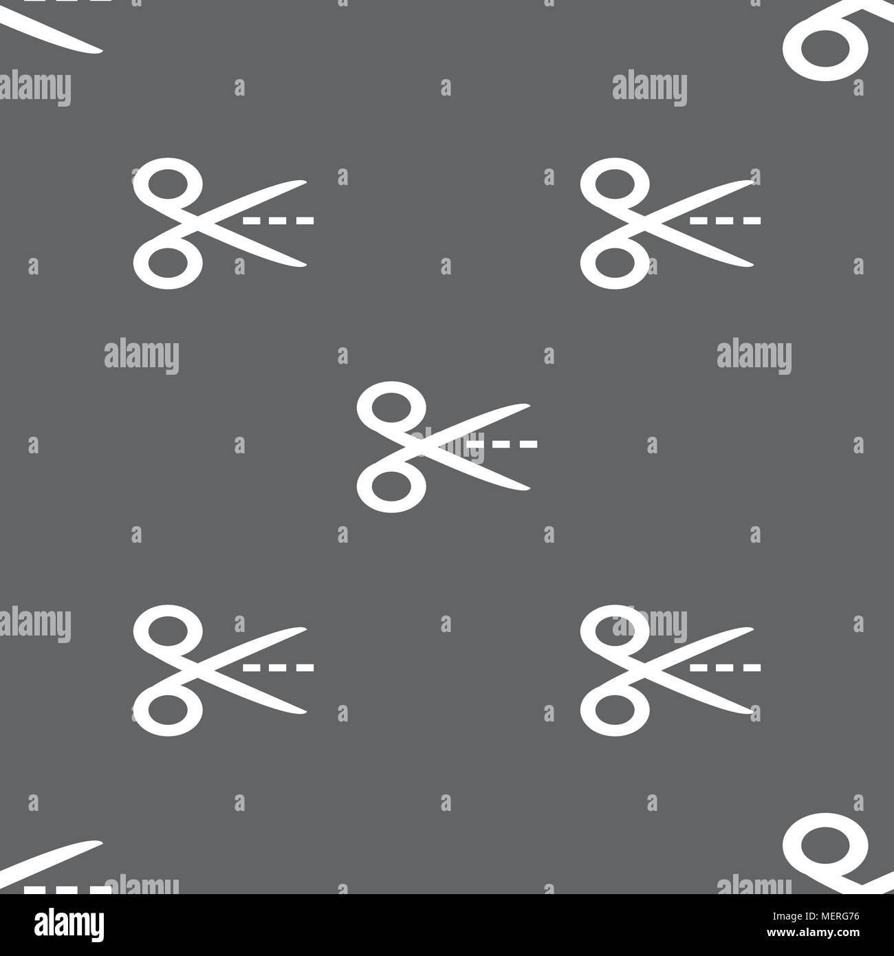 Scissors with cut dash dotted line sign icon. Tailor symbol. Seamless ...