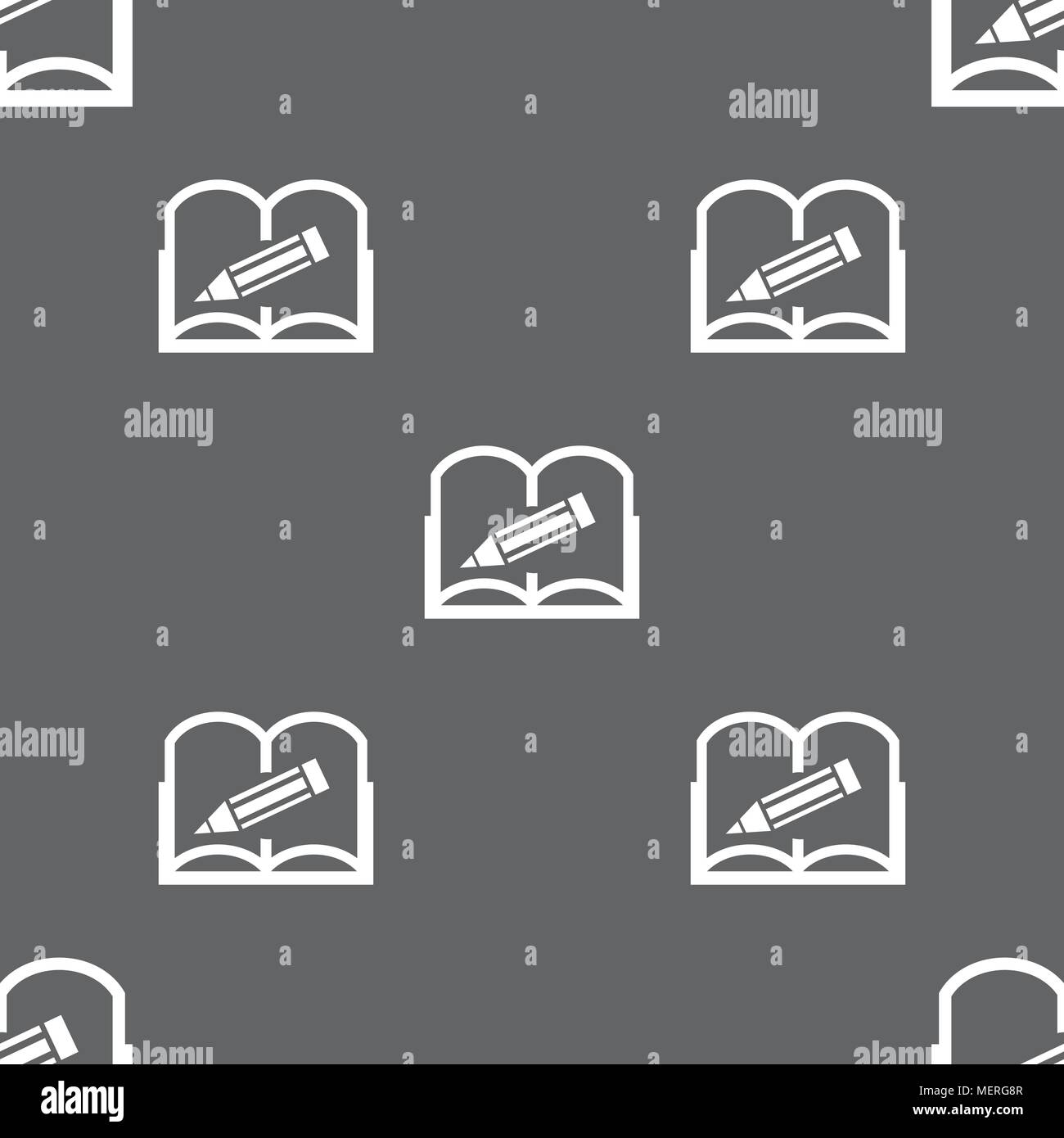 Book sign icon. Open book symbol. Seamless pattern on a gray background ...