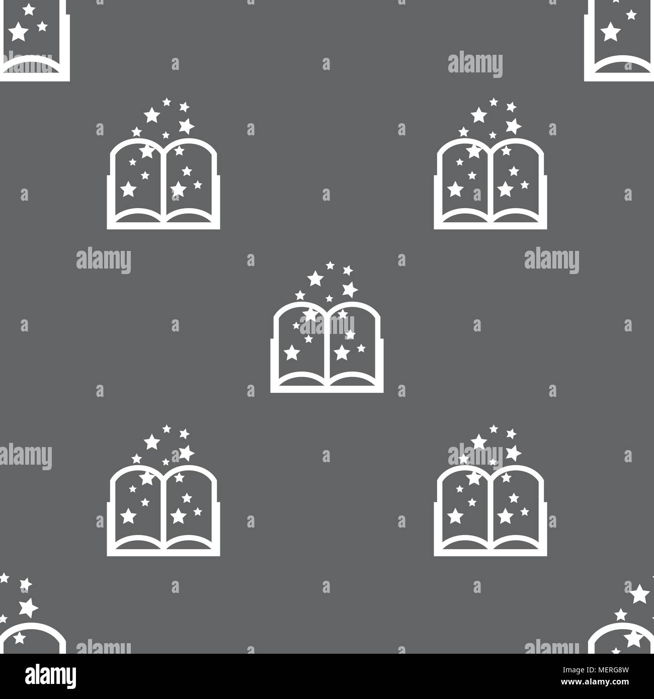 Magic Book sign icon. Open book symbol. Seamless pattern on a gray ...