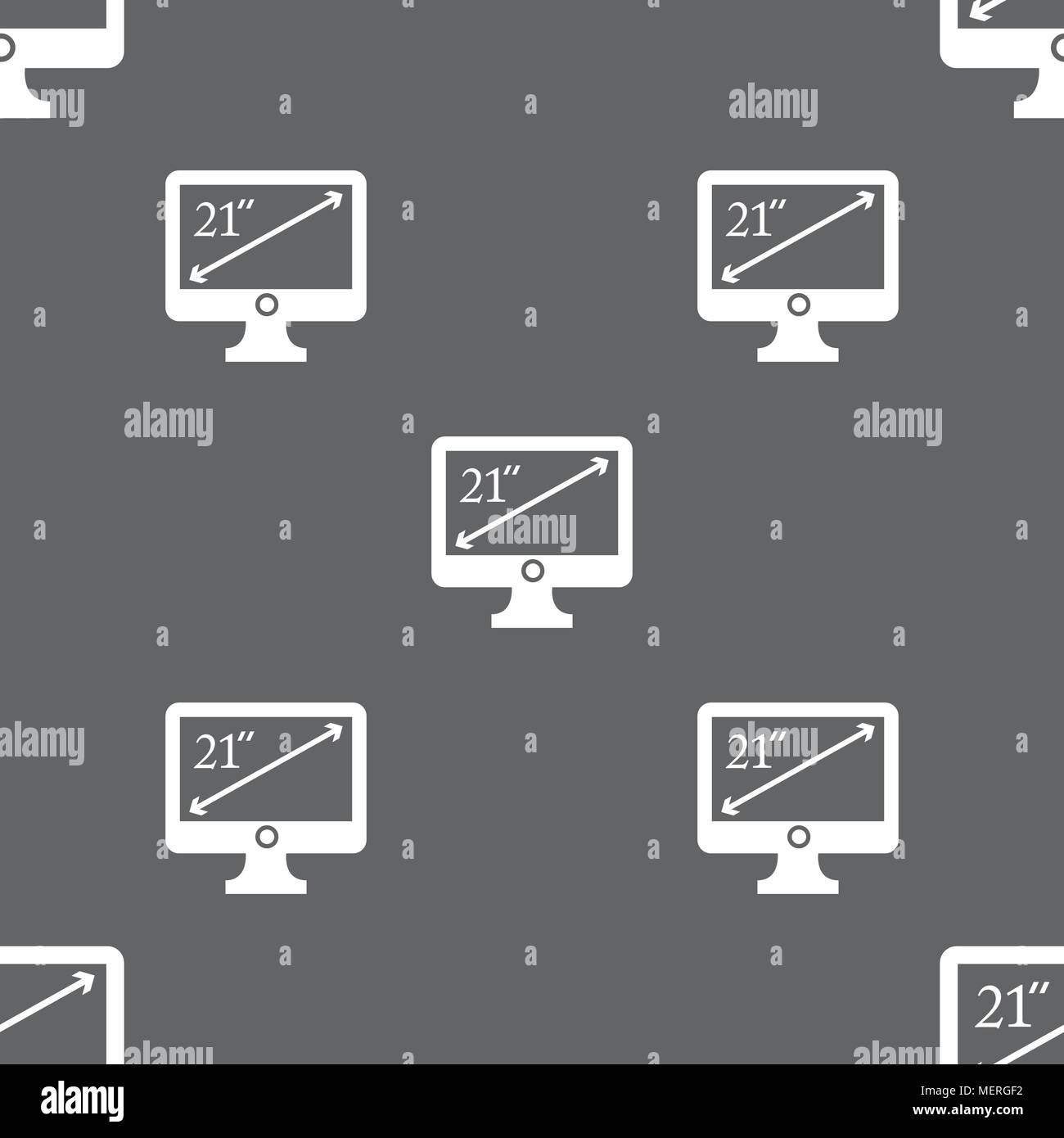 diagonal of the monitor 21 inches icon sign. Seamless pattern on a gray ...