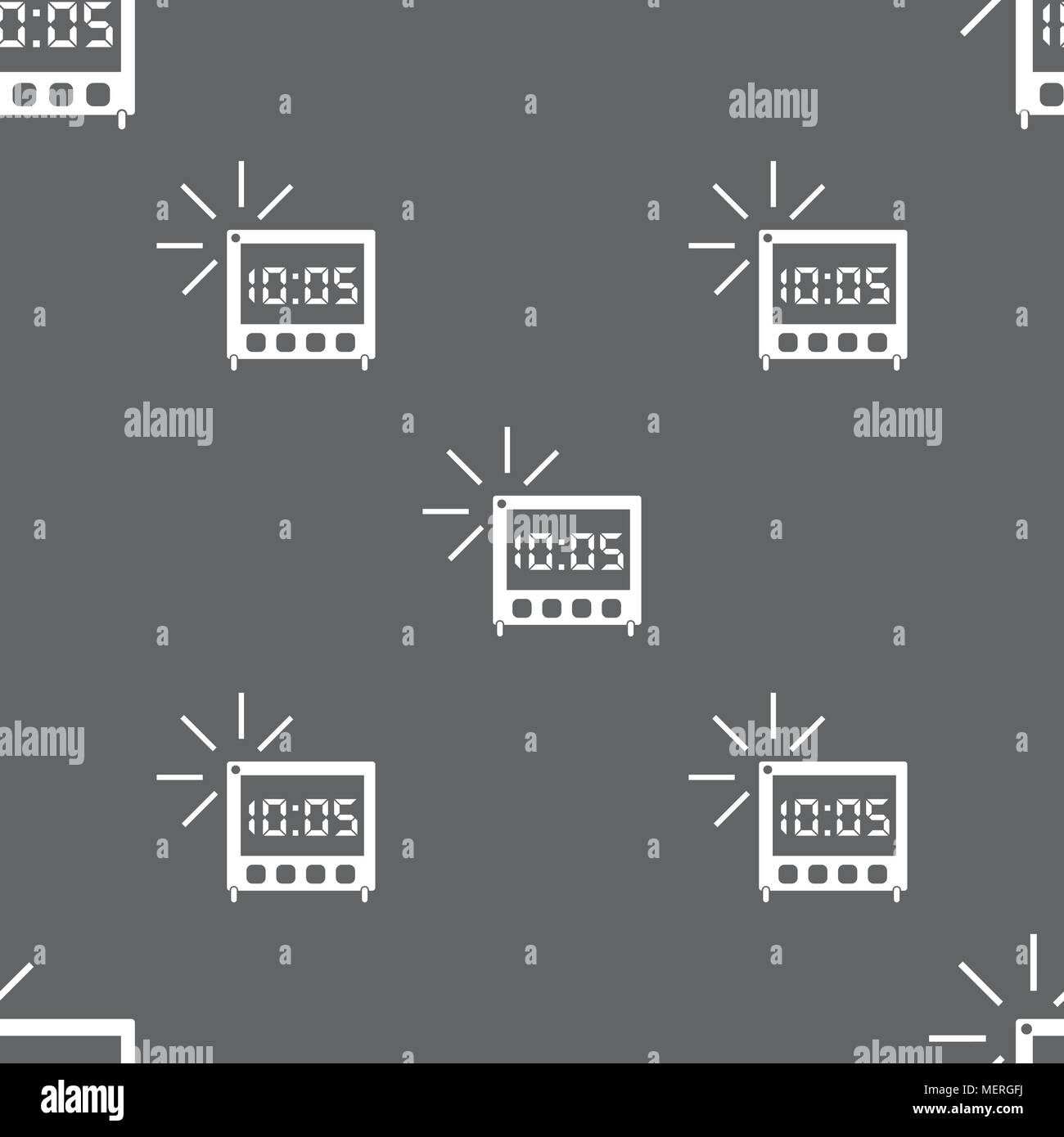 digital Alarm Clock icon sign. Seamless pattern on a gray background ...