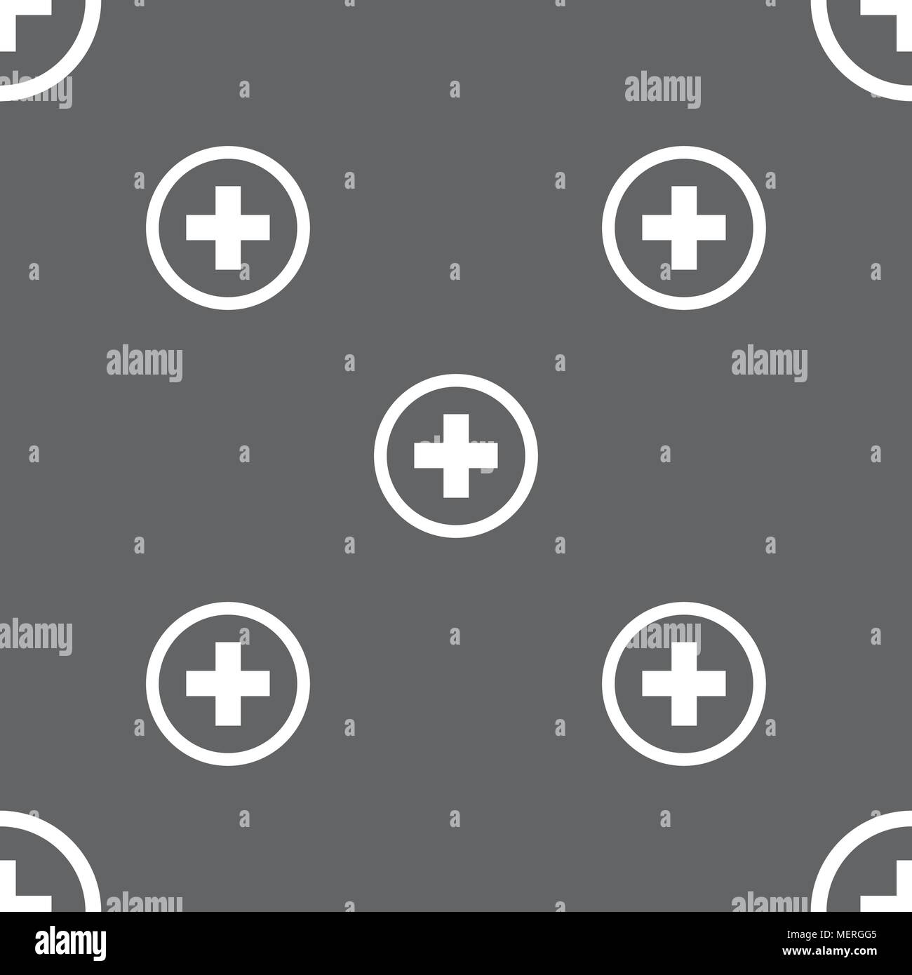 Plus, Positive, zoom icon sign. Seamless pattern on a gray background ...