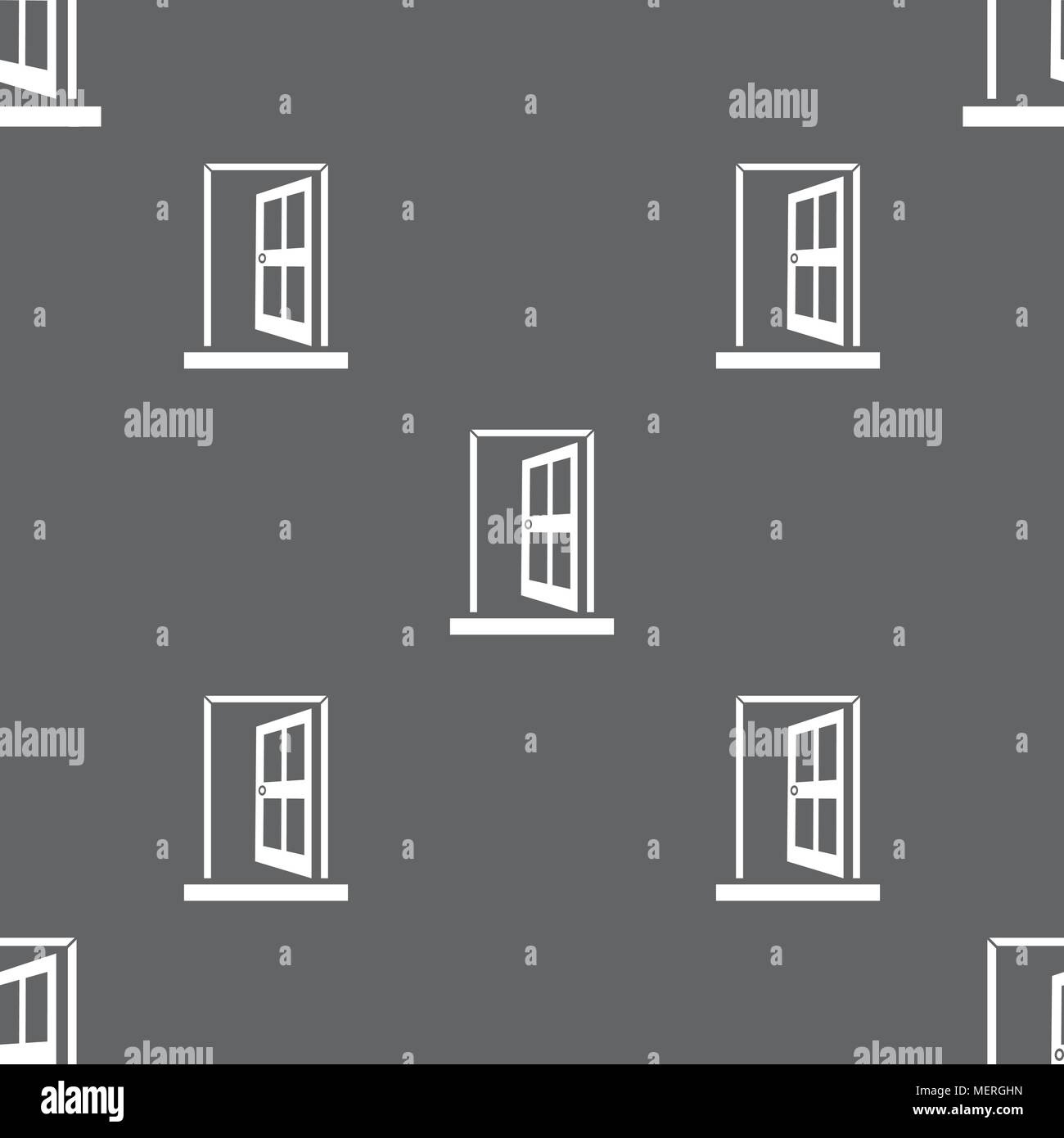 Door, Enter or exit icon sign. Seamless pattern on a gray background ...