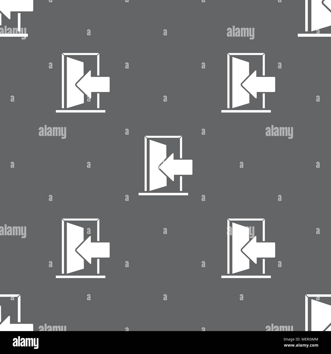 Door, Enter or exit icon sign. Seamless pattern on a gray background ...