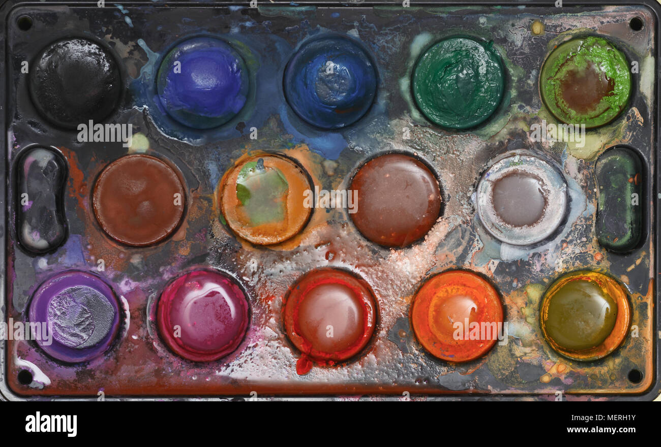 top view of a set of watercolors after work Stock Photo - Alamy