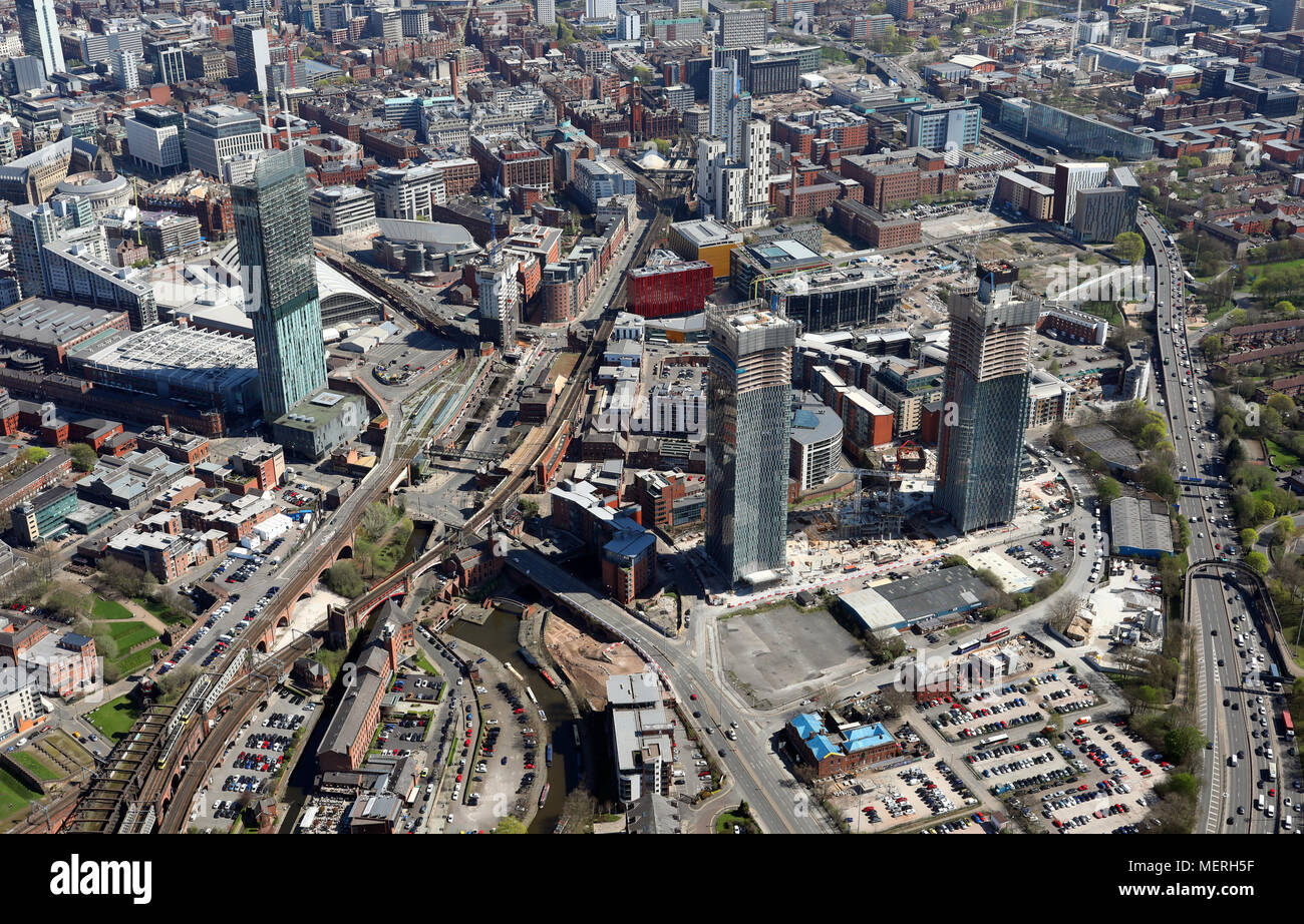 aerial view of Manchester city centre looking east along the A56, April ...