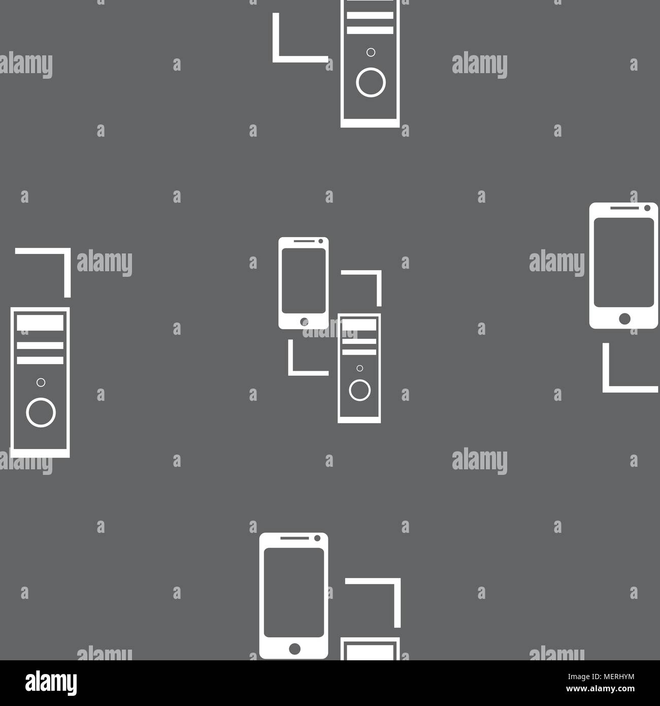 Synchronization sign icon. communicators sync symbol. Data exchange. Seamless pattern on a gray ...