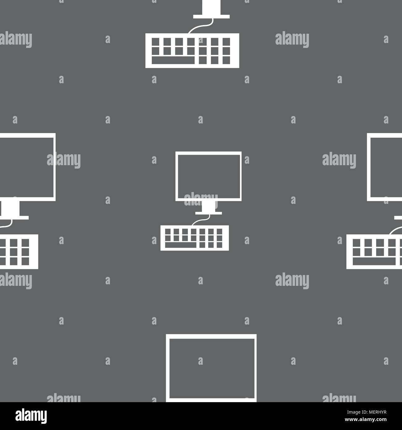 Computer monitor and keyboard Icon. Seamless pattern on a gray ...
