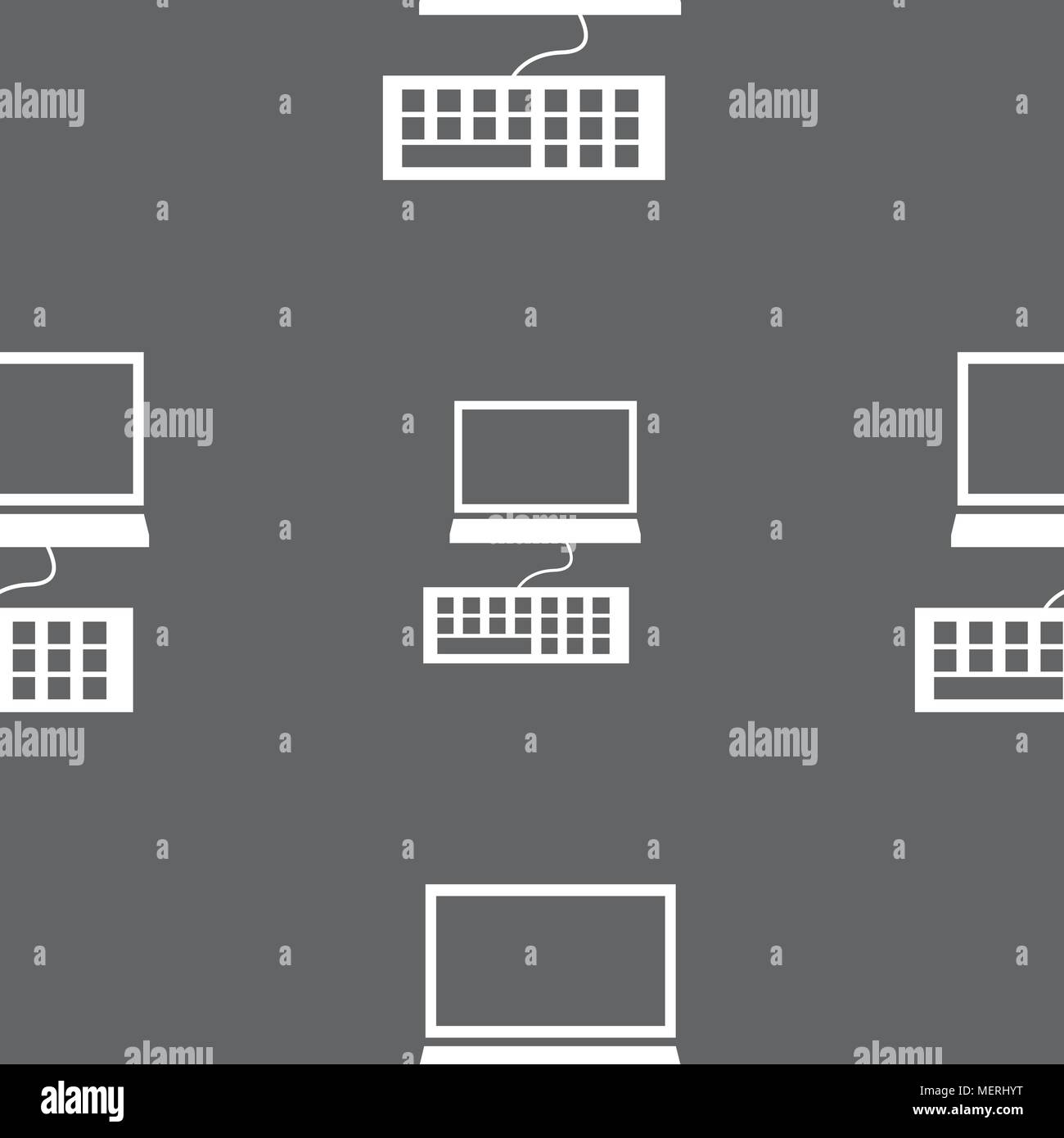 Computer monitor and keyboard Icon. Seamless pattern on a gray ...