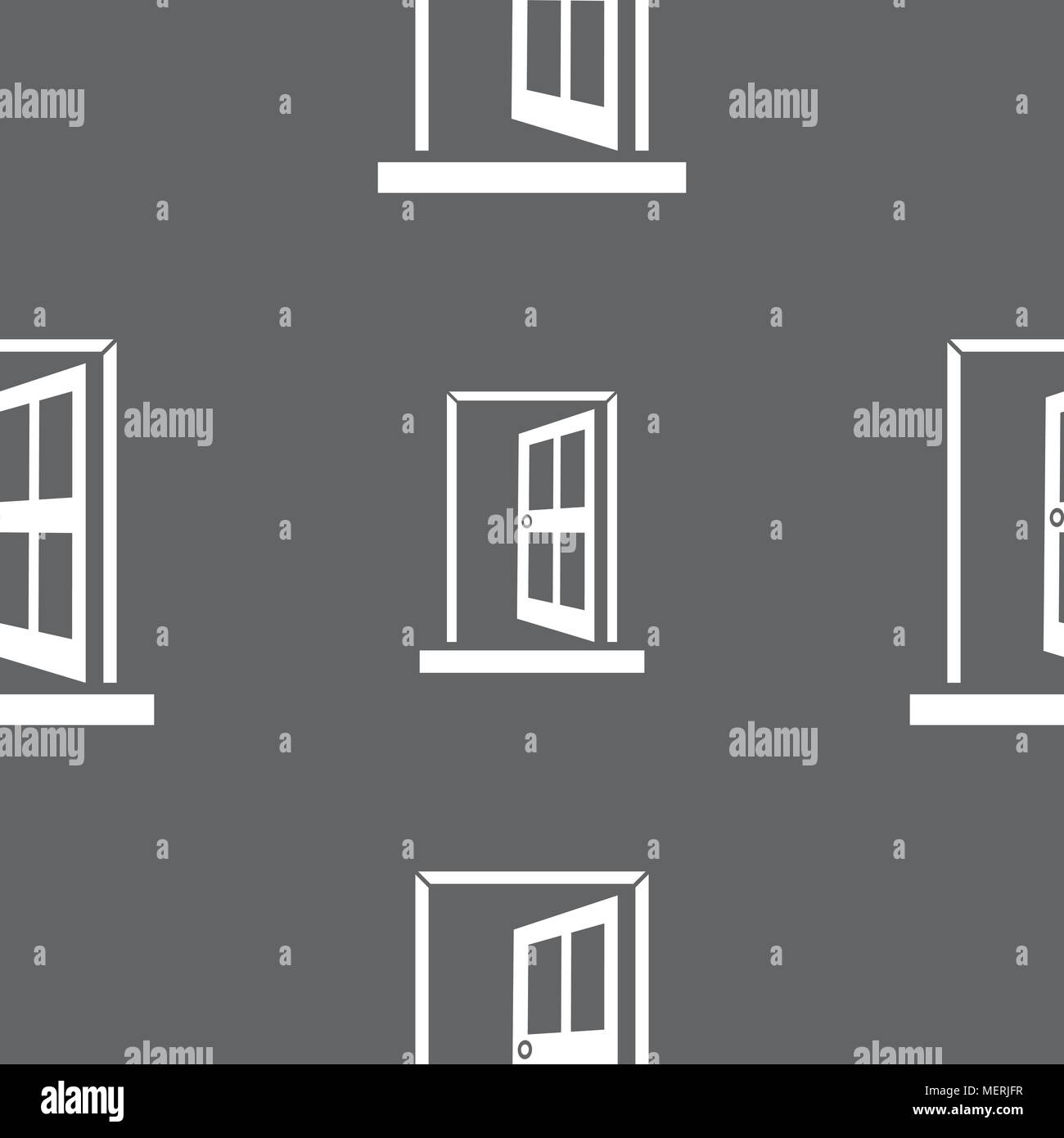 Door, Enter or exit icon sign. Seamless pattern on a gray background ...