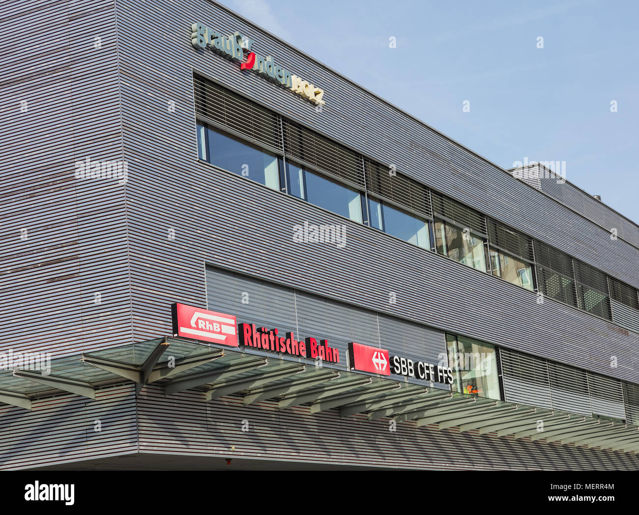 Landquart, Switzerland - 3 March, 2017: part of the facade of the ...