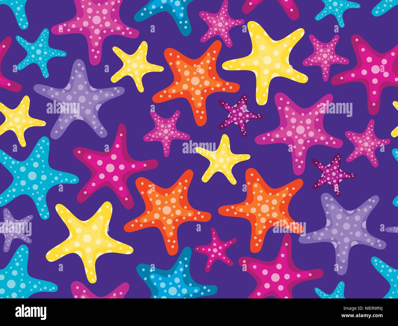 Starfishes seamless pattern. Colorful starfish on a dark background ...