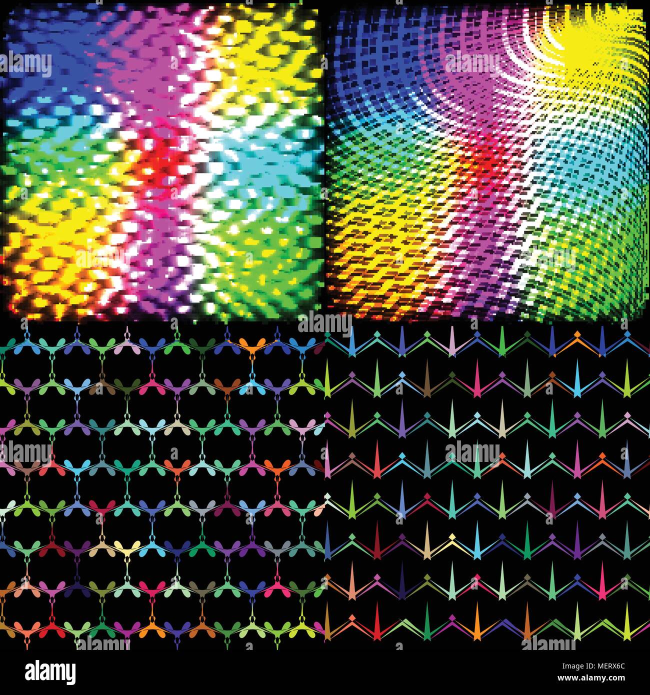 Set of Abstract rainbow colorful tiles mosaic painting geometric ...