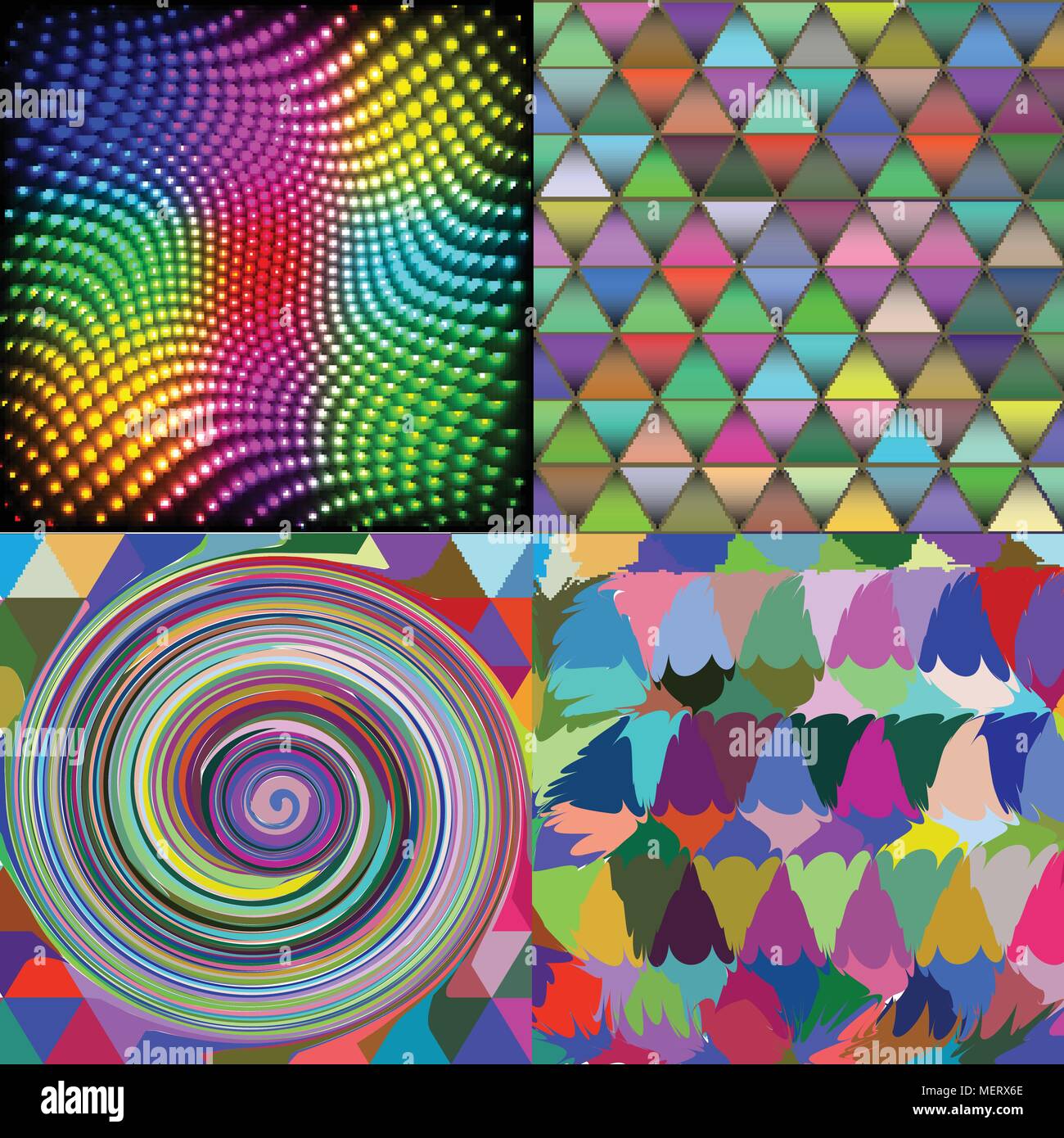 Set of Abstract rainbow colorful tiles mosaic painting geometric ...