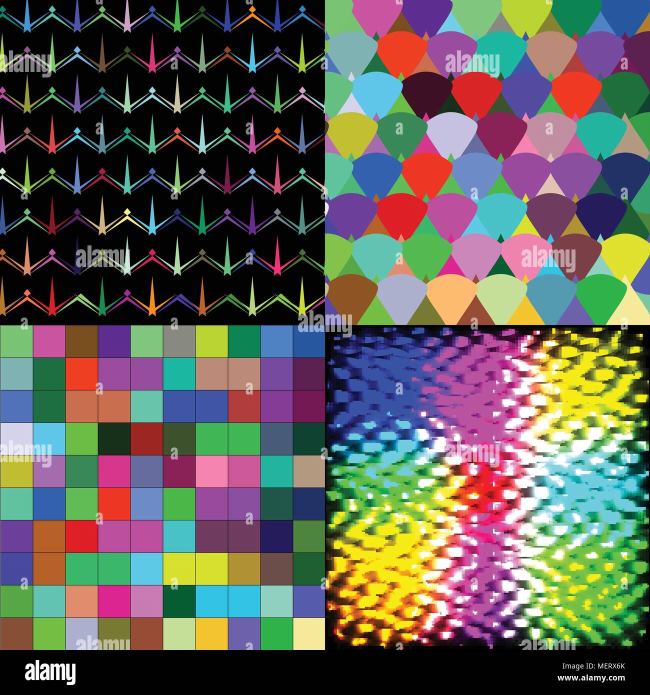 Set of Abstract rainbow colorful tiles mosaic painting geometric ...