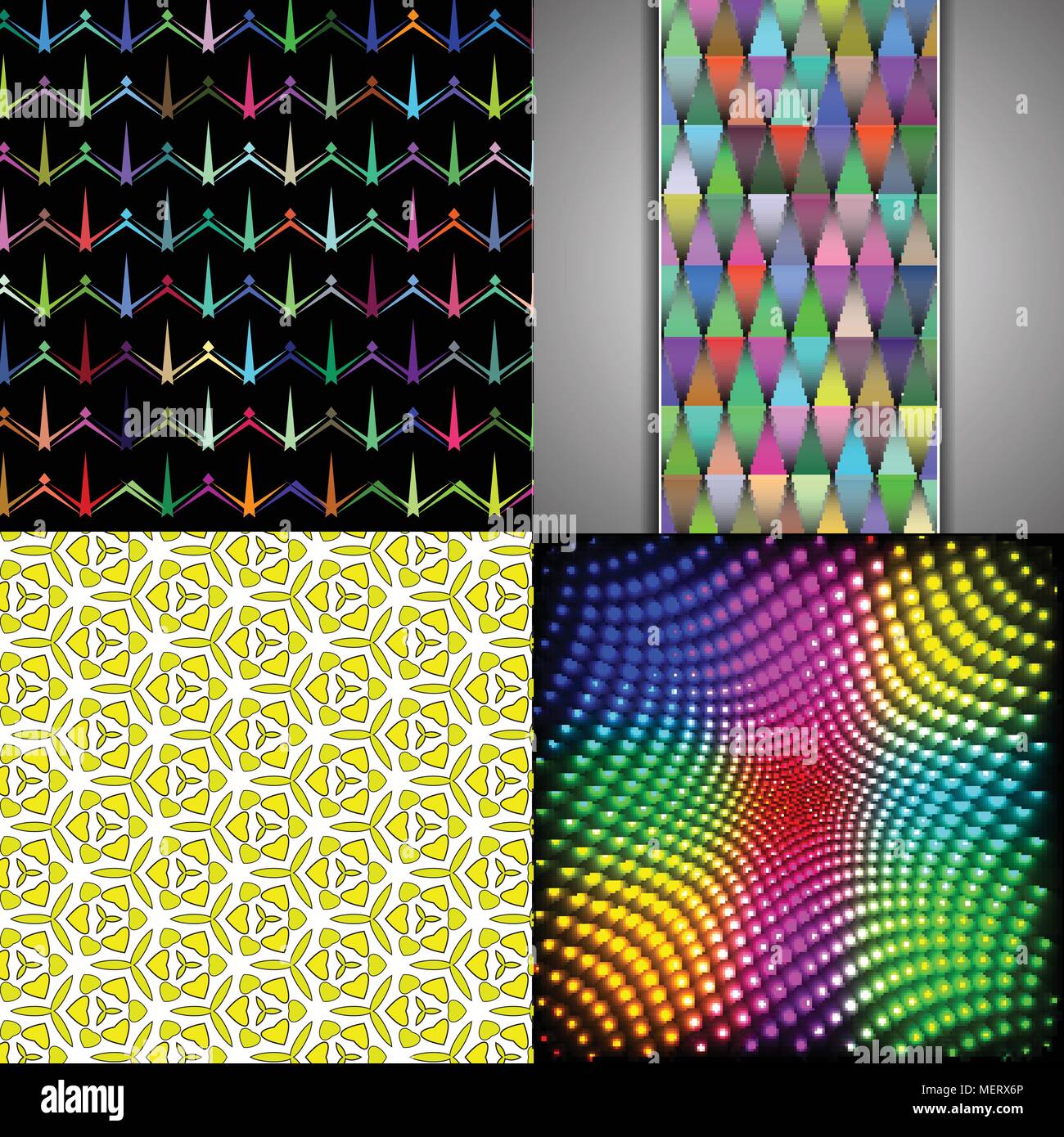 Set of Abstract rainbow colorful tiles mosaic painting geometric ...