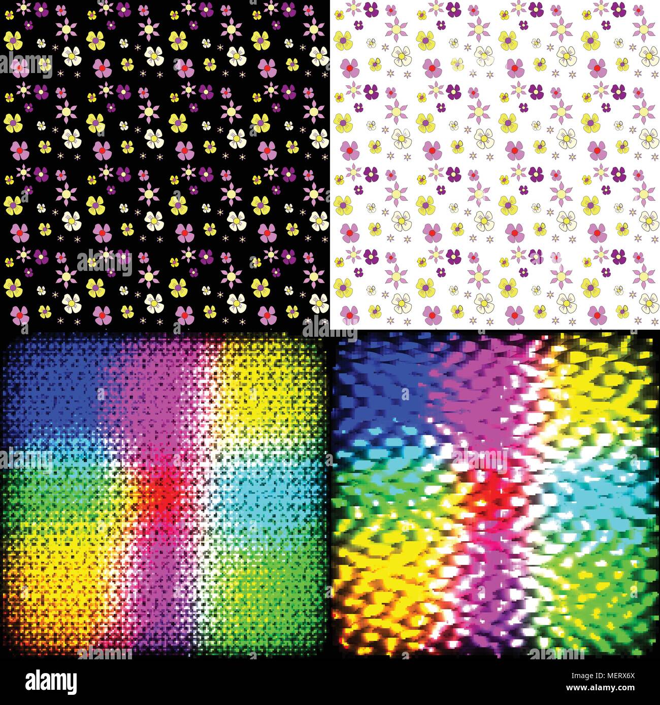 Set of Abstract rainbow colorful tiles mosaic painting geometric ...