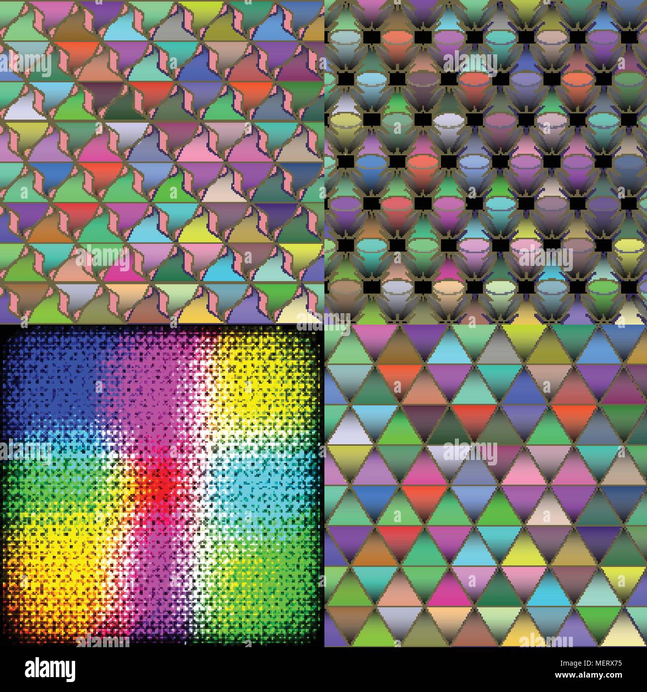 Set of Abstract rainbow colorful tiles mosaic painting geometric ...