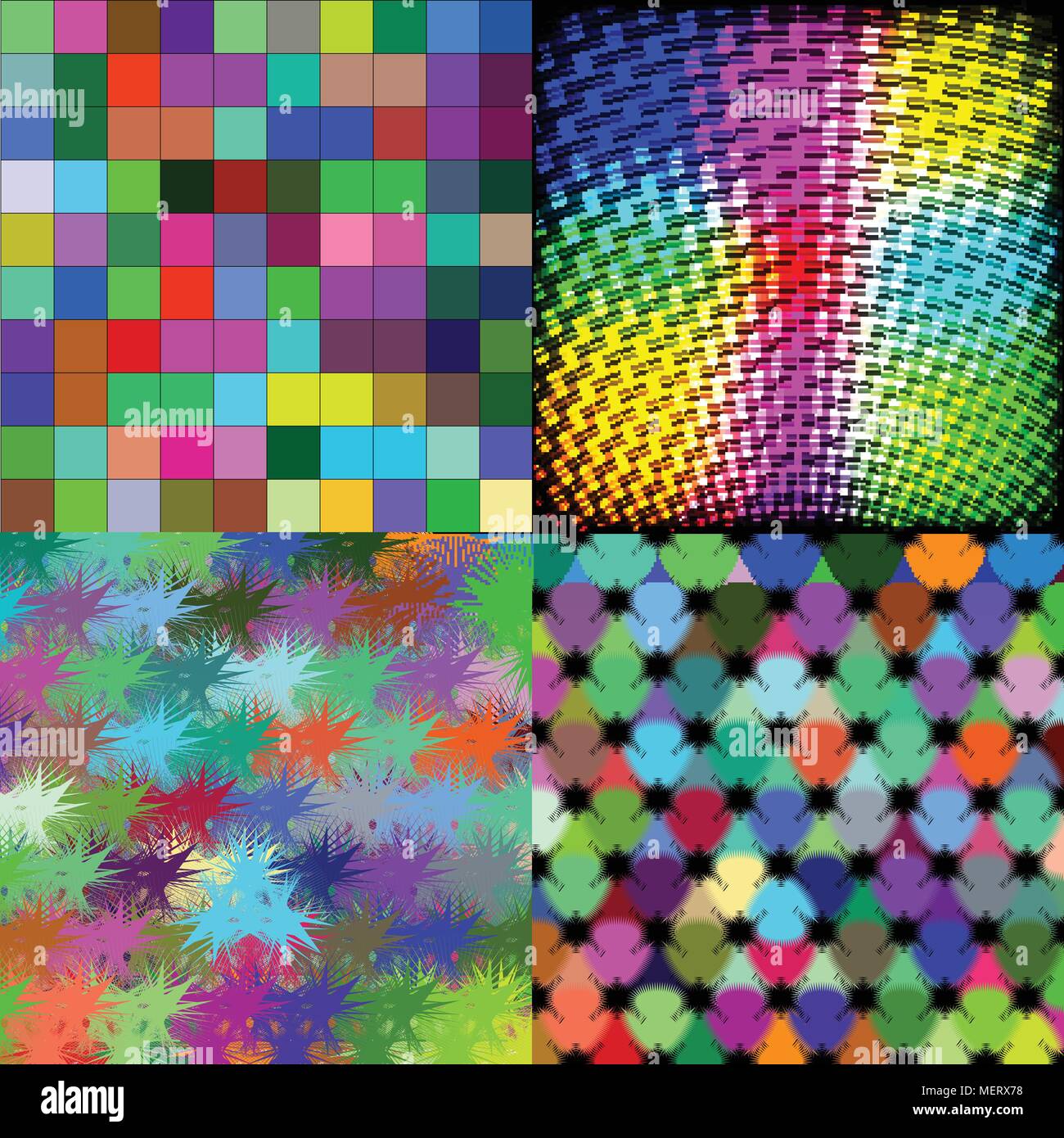 Set of Abstract rainbow colorful tiles mosaic painting geometric ...