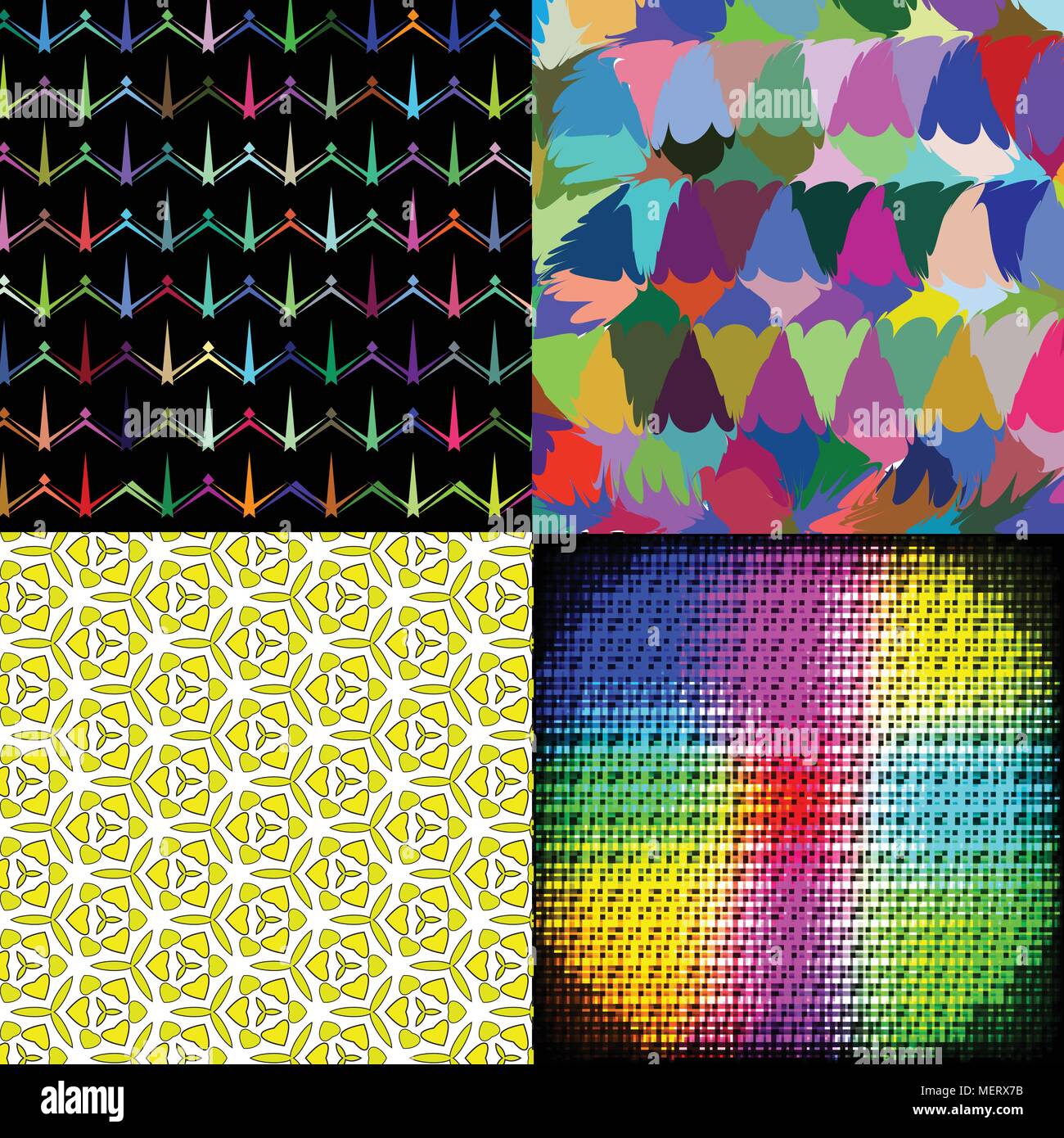 Set of Abstract rainbow colorful tiles mosaic painting geometric ...