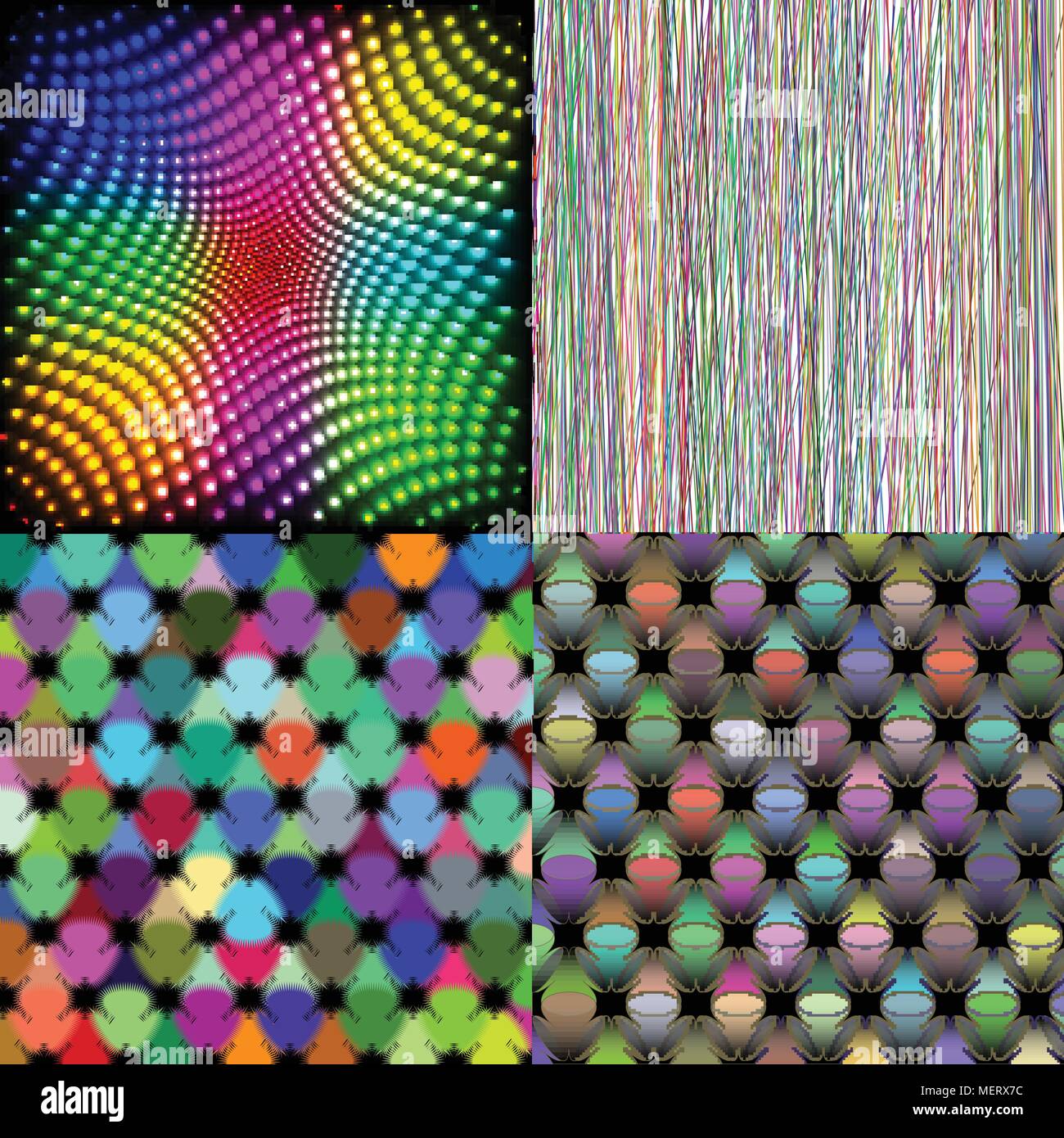 Set of Abstract rainbow colorful tiles mosaic painting geometric ...