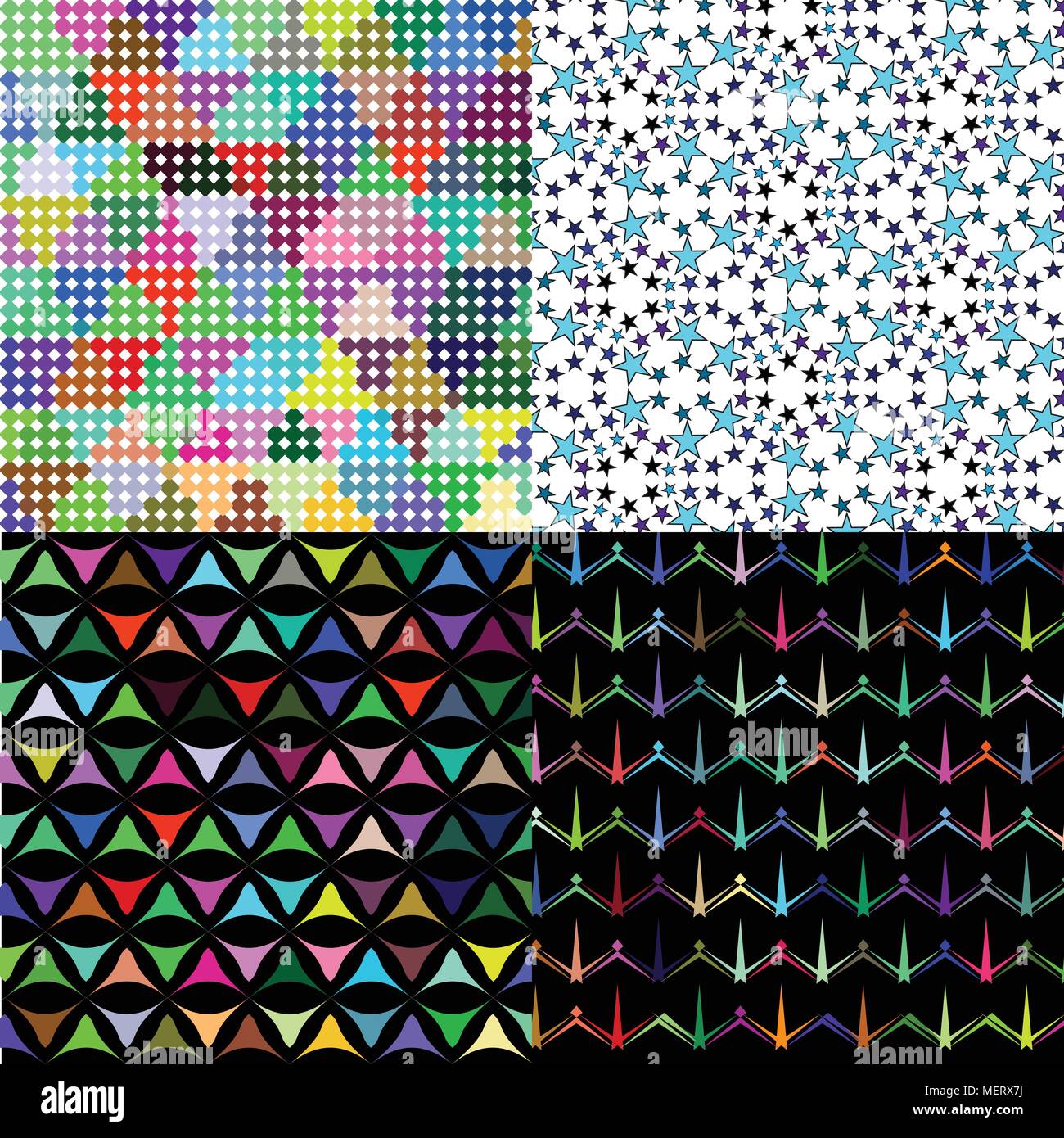 Set of Abstract rainbow colorful tiles mosaic painting geometric ...