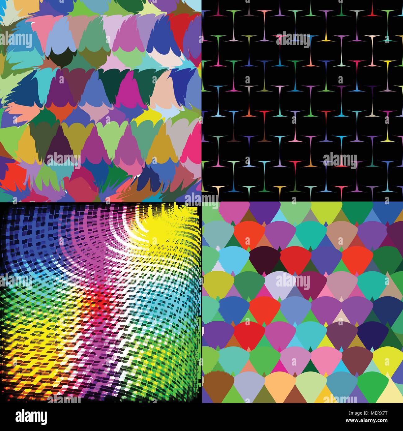 Set of Abstract rainbow colorful tiles mosaic painting geometric ...