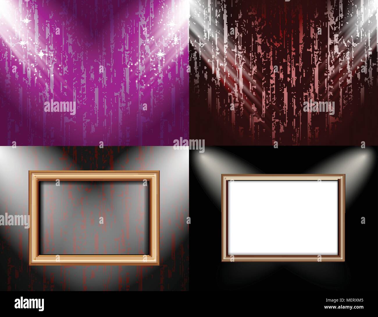 Set of Blank frame on a color wall lighting, abstract colored ...