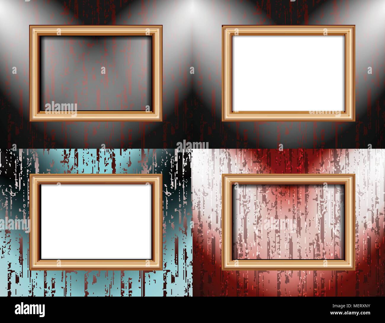Set of Blank frame on a color wall lighting, abstract colored ...