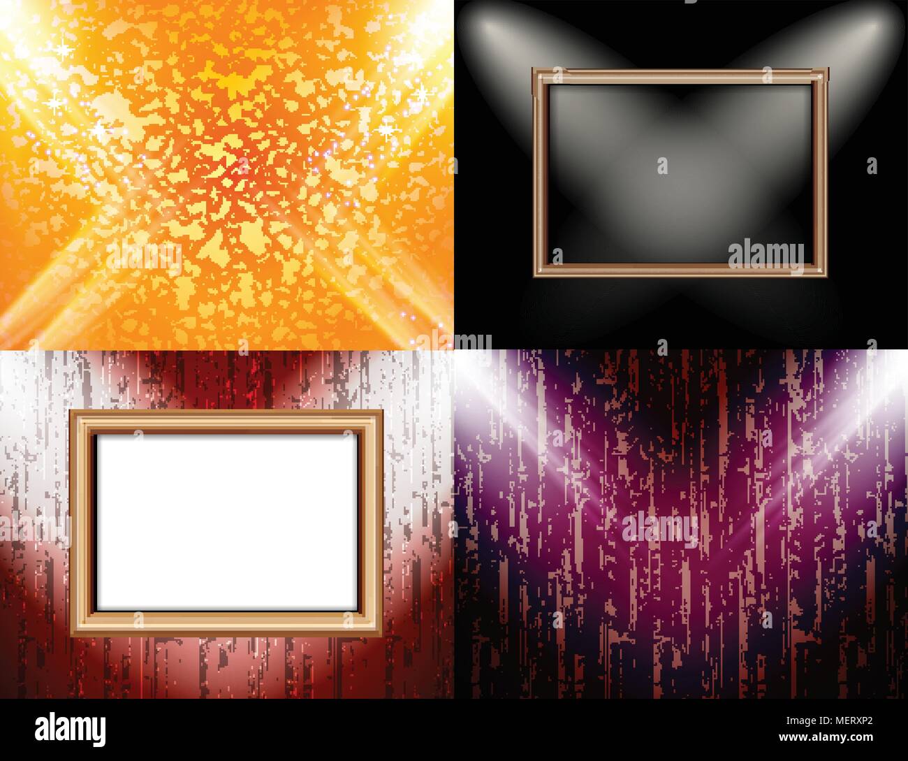 Set of Blank frame on a color wall lighting, abstract colored ...