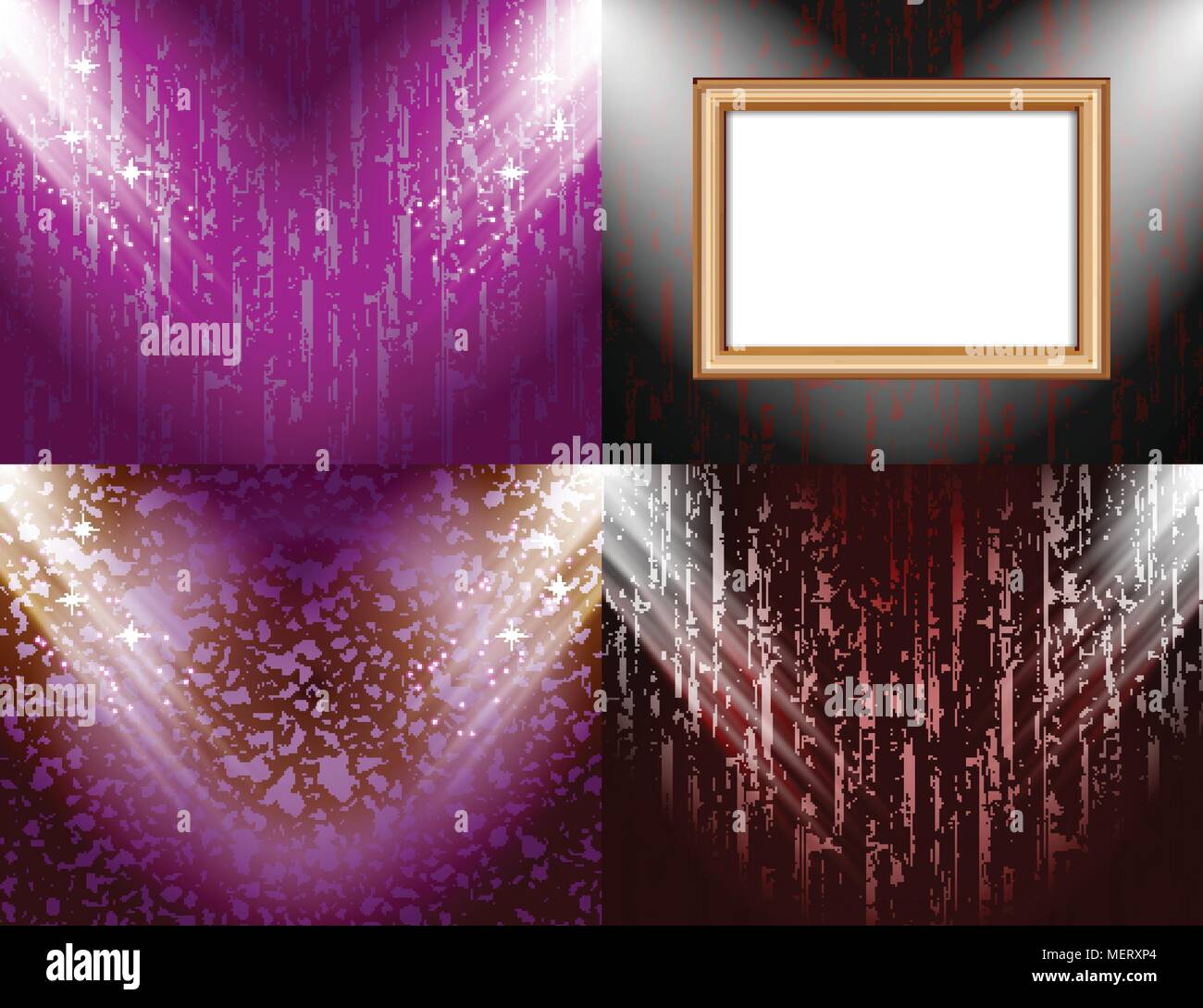 Set of Blank frame on a color wall lighting, abstract colored ...