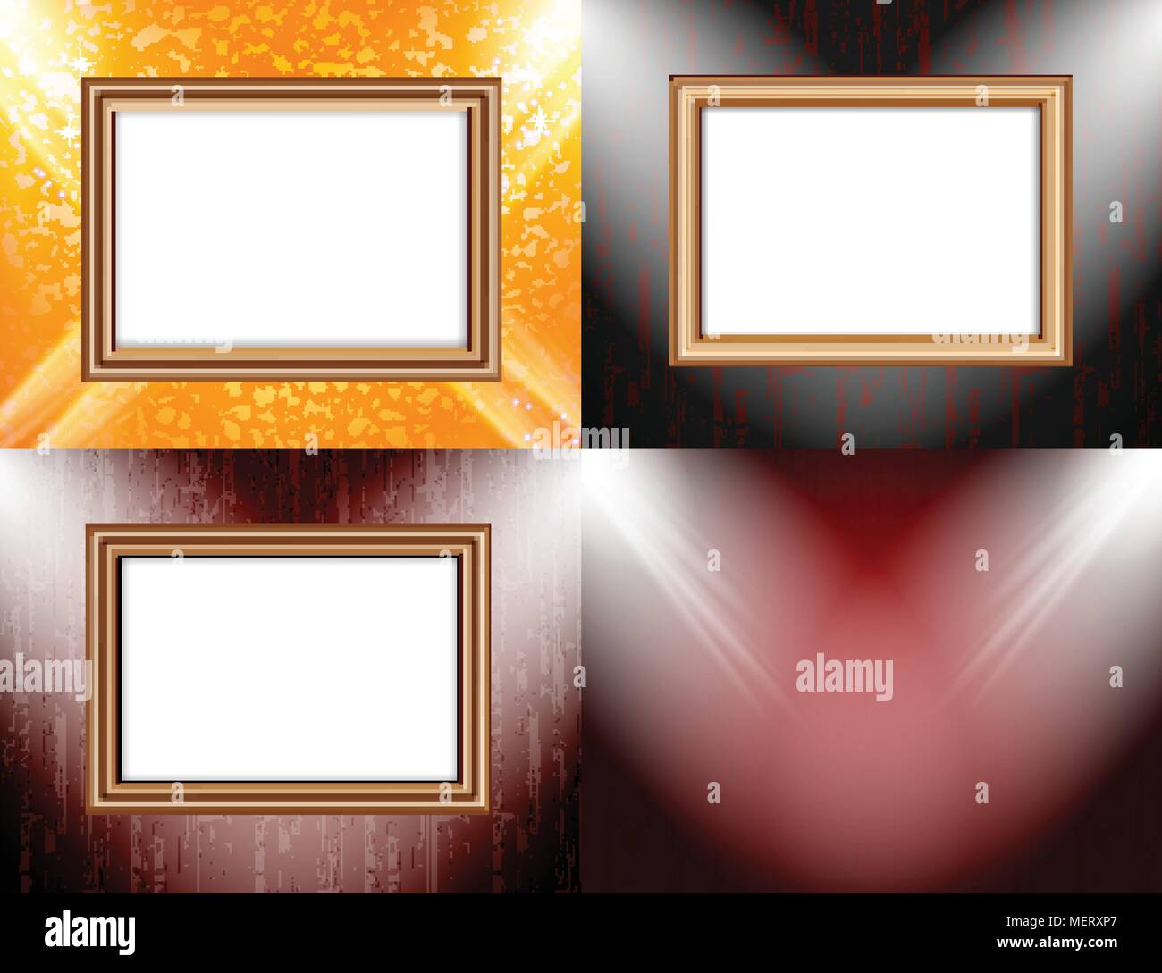 Set of Blank frame on a color wall lighting, abstract colored ...