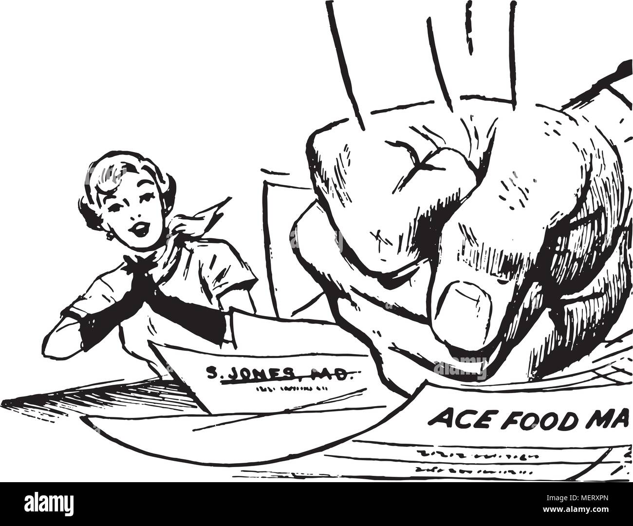 Fist Slamming Bills - Retro Clipart Illustration Stock Vector Image ...