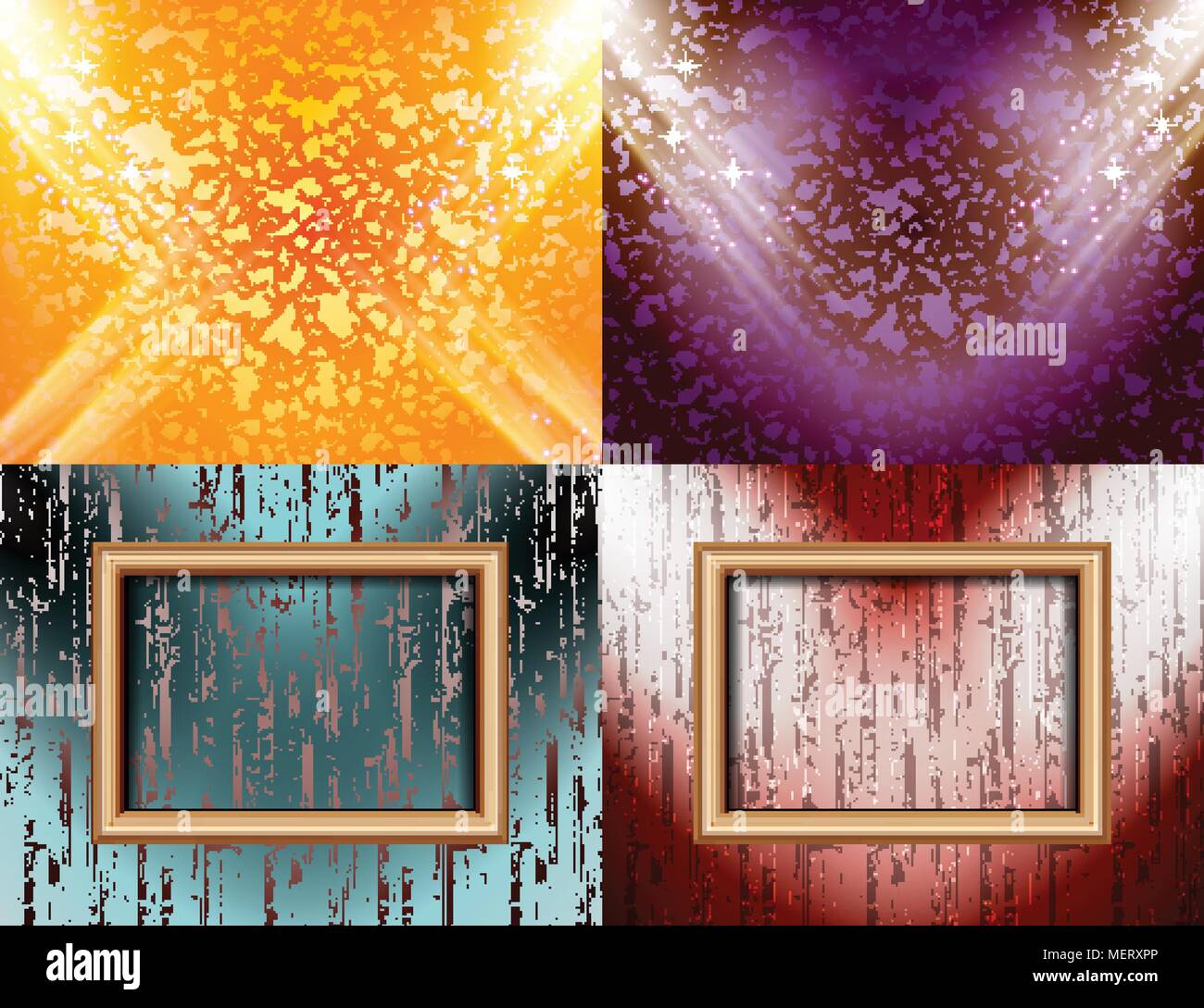 Set of Blank frame on a color wall lighting, abstract colored ...