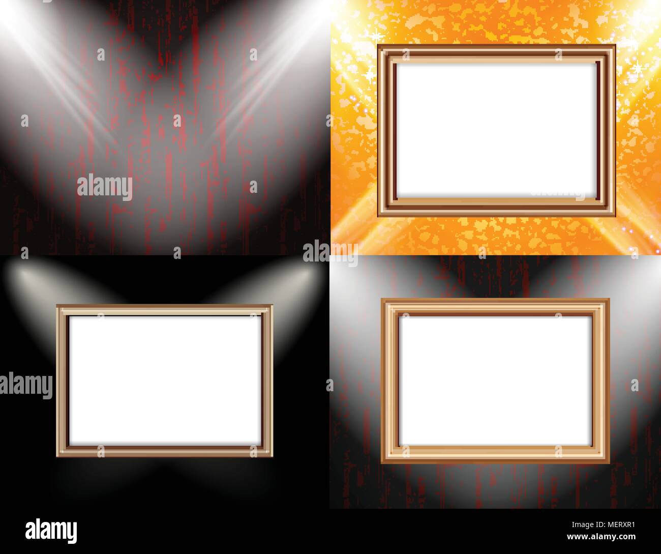 Set of Blank frame on a color wall lighting, abstract colored ...