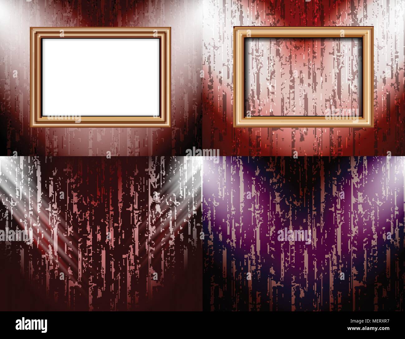 Set of Blank frame on a color wall lighting, abstract colored ...